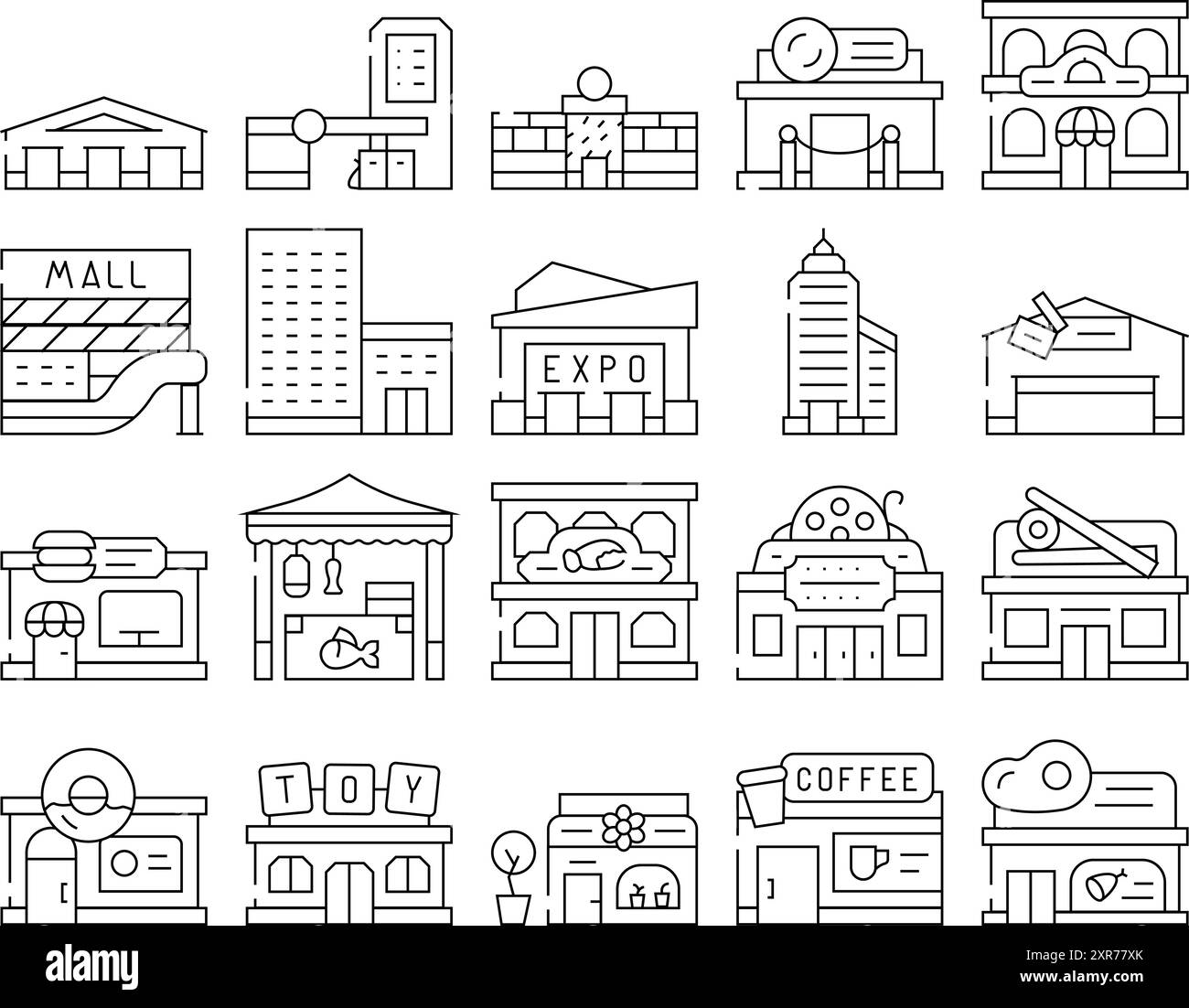 Building Construction Exterior Icons Set Vector Stock Vector Image ...