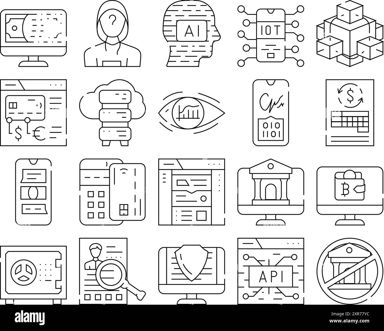 Financial Technology And Software Icons Set Vector Stock Vector Image ...