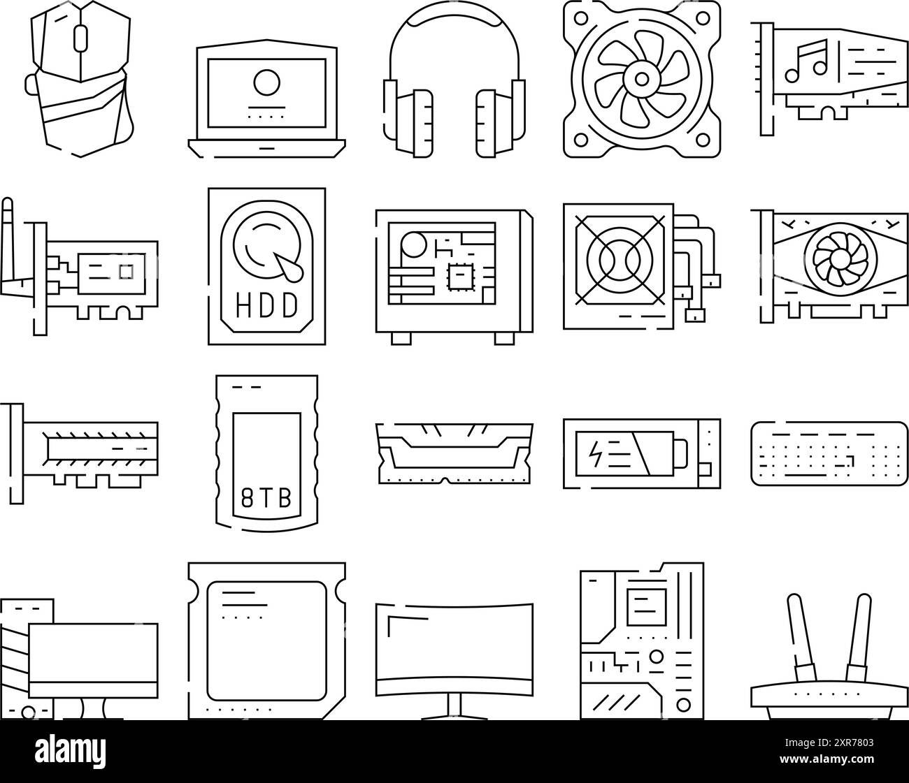 Computer Accessories And Parts Icons Set Vector Stock Vector Image ...