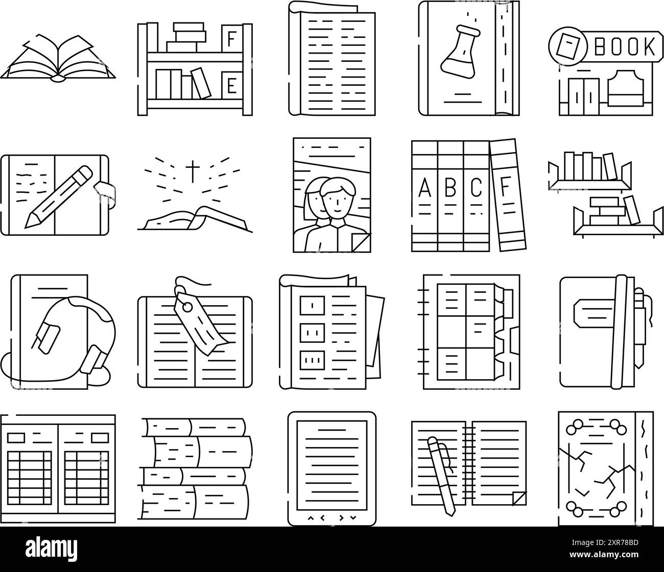 Book And Magazine Press For Read Icons Set Vector Stock Vector Image ...