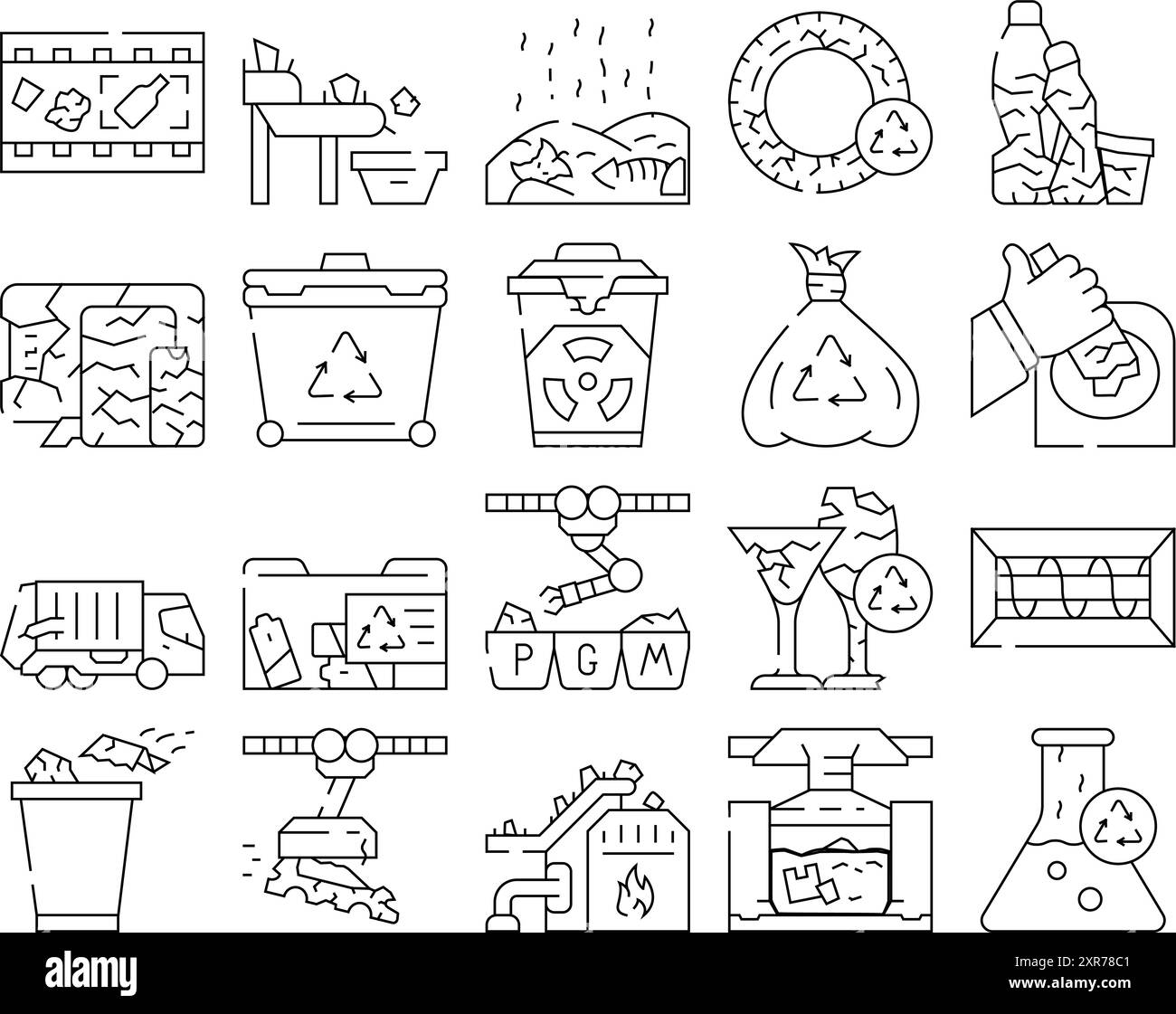Waste Sorting Conveyor Equipment Icons Set Vector Stock Vector Image ...