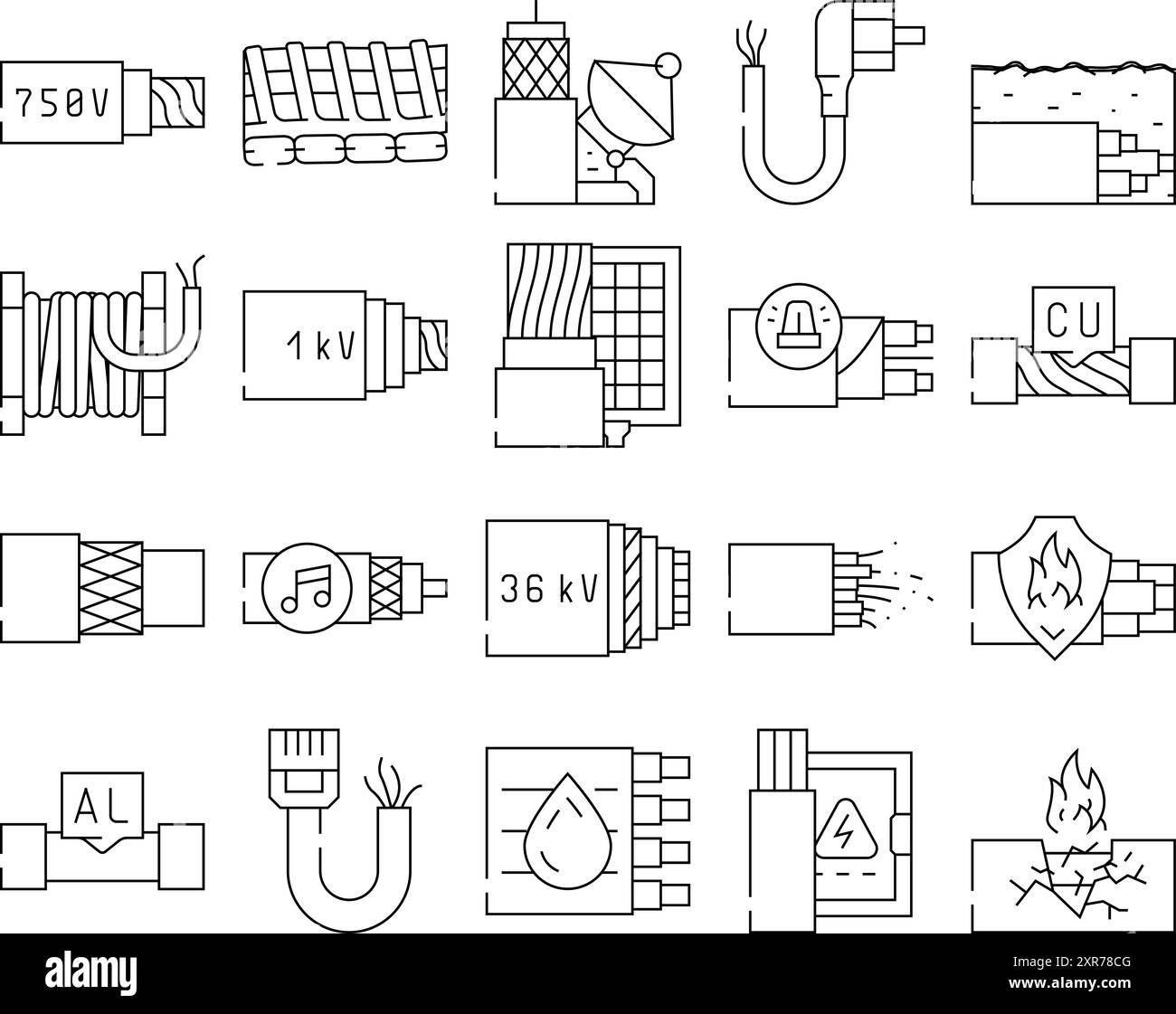 Cable Wire Electrical System Icons Set Vector Stock Vector Image & Art ...