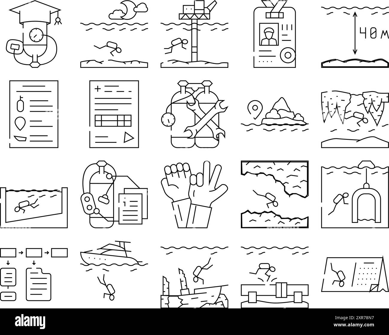 Diving School Education Lesson Icons Set Vector Stock Vector Image ...