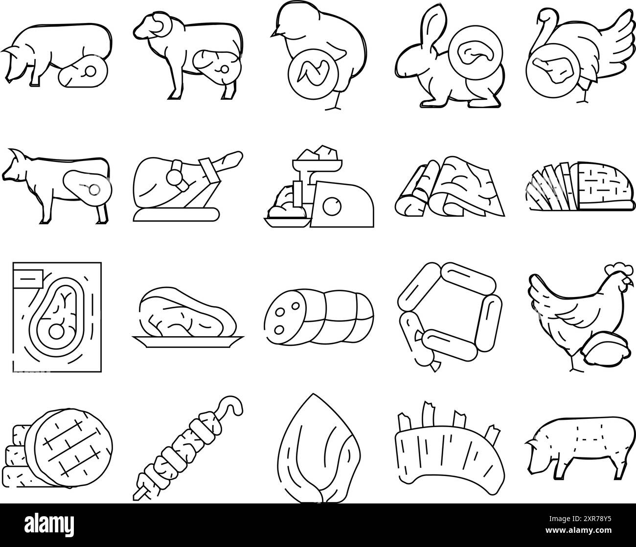 Meat Raw Food Domestic Animal Icons Set Vector Stock Vector Image & Art ...