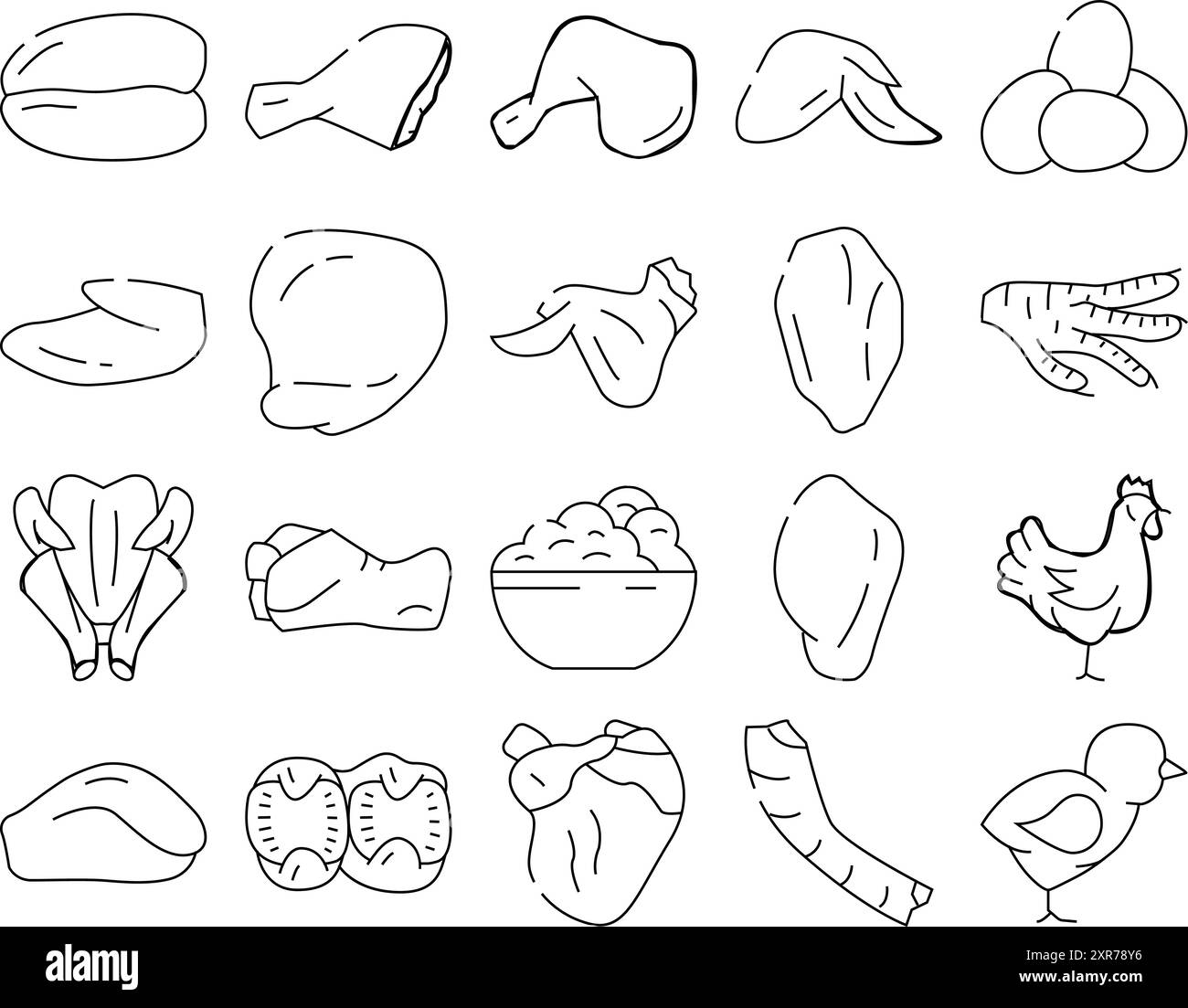 Chicken Carcass, Meat And Organs Icons Set Vector Stock Vector Image ...
