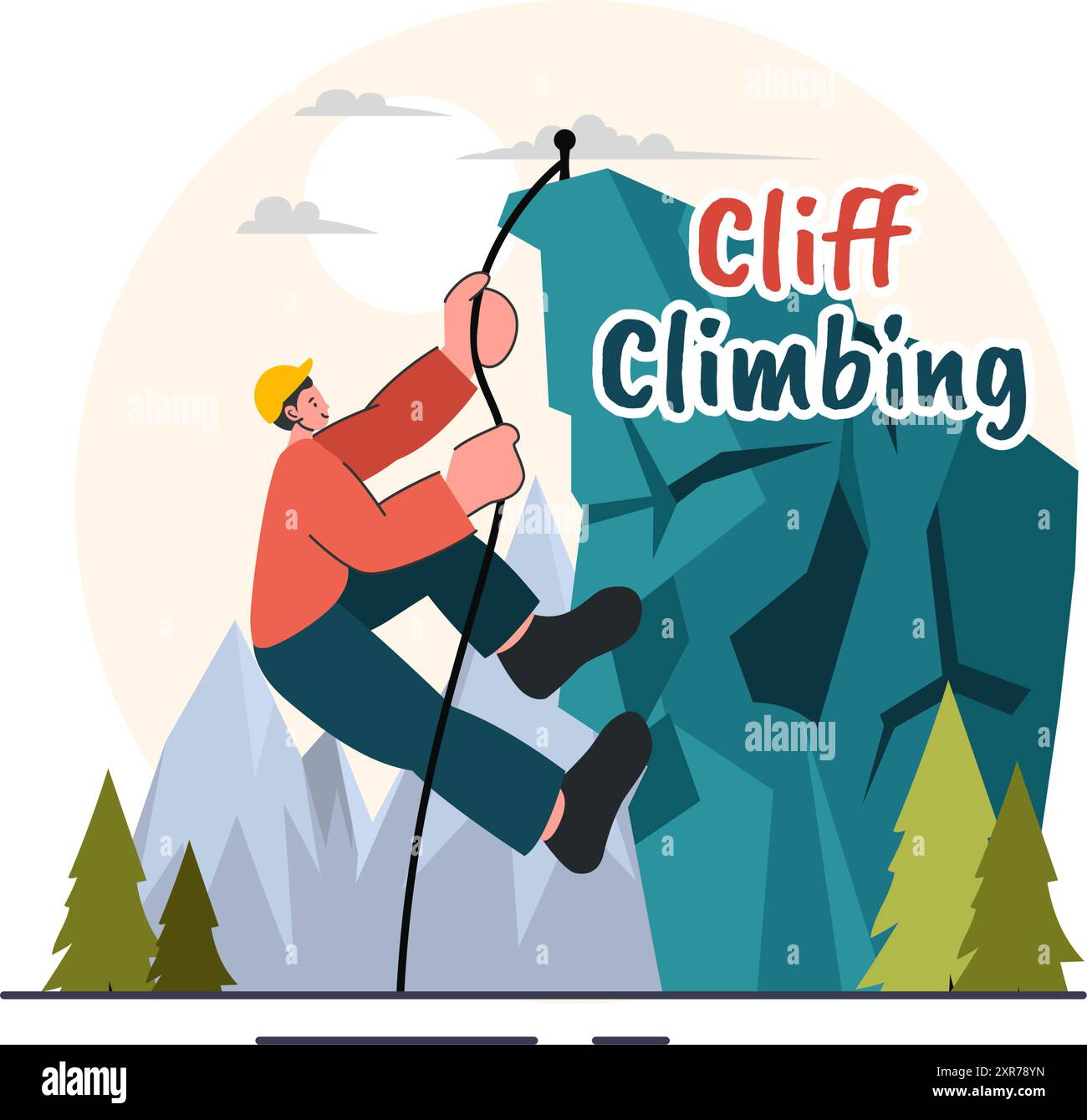 Vector Illustration of Cliff Climbing Featuring a Climber Ascending a ...