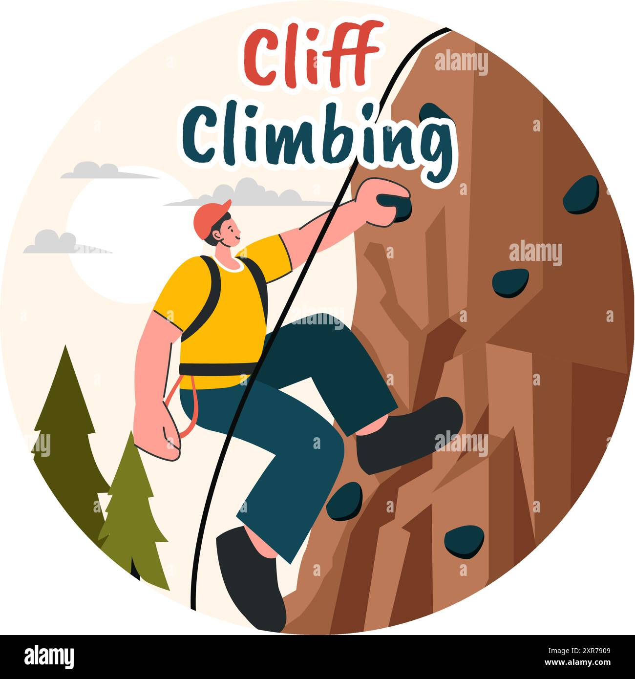 Vector Illustration of Cliff Climbing Featuring a Climber Ascending a ...
