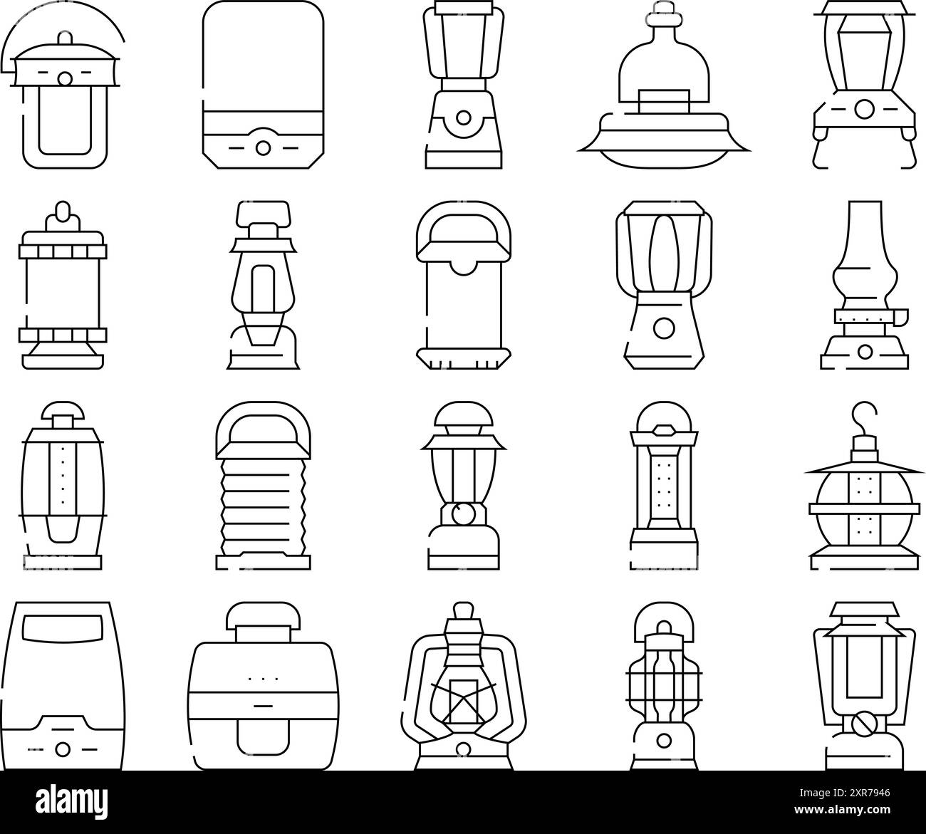 Camp Lamp Lighting Equipment Icons Set Vector Stock Vector Image & Art ...