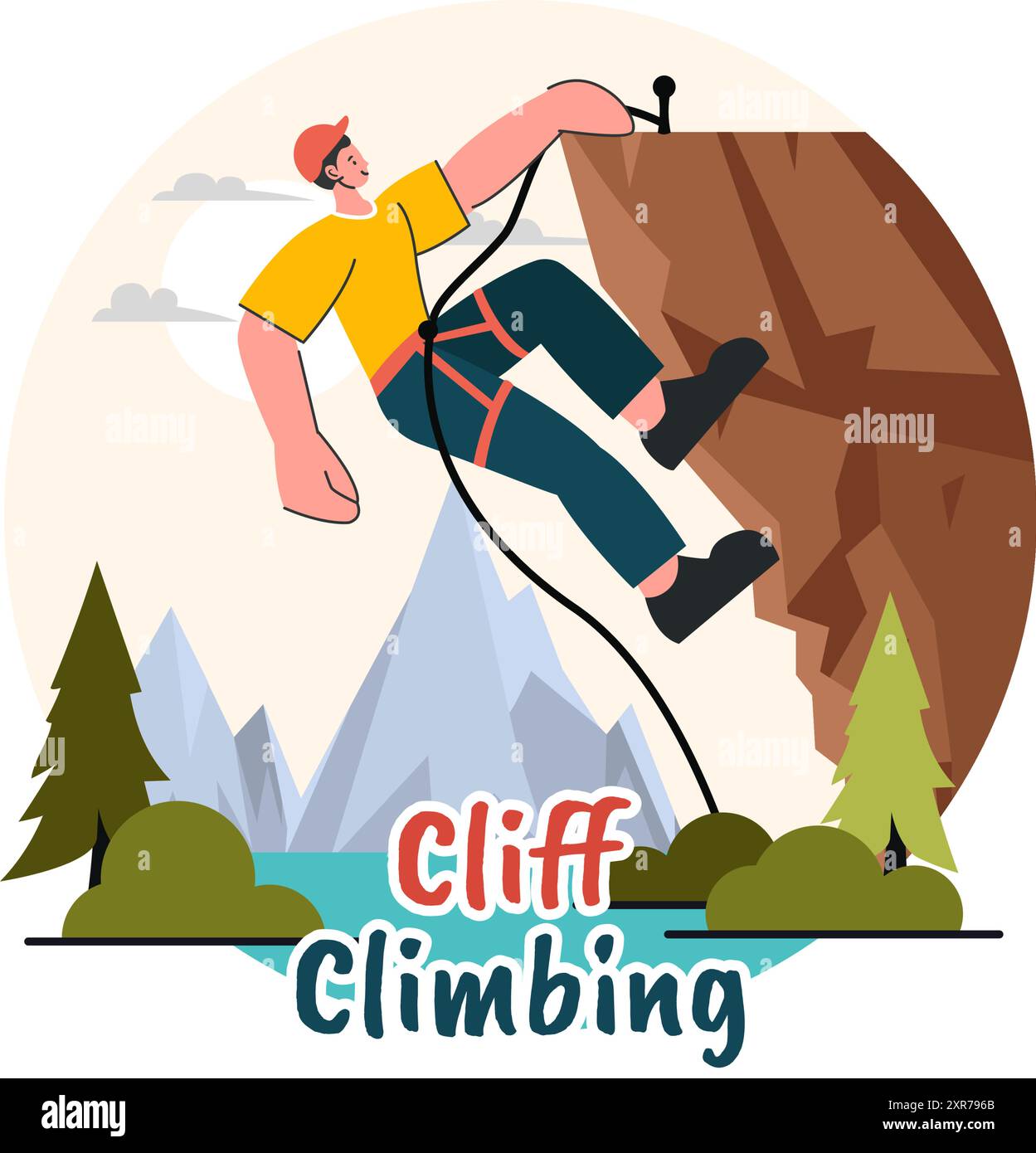 Vector Illustration of Cliff Climbing Featuring a Climber Ascending a ...