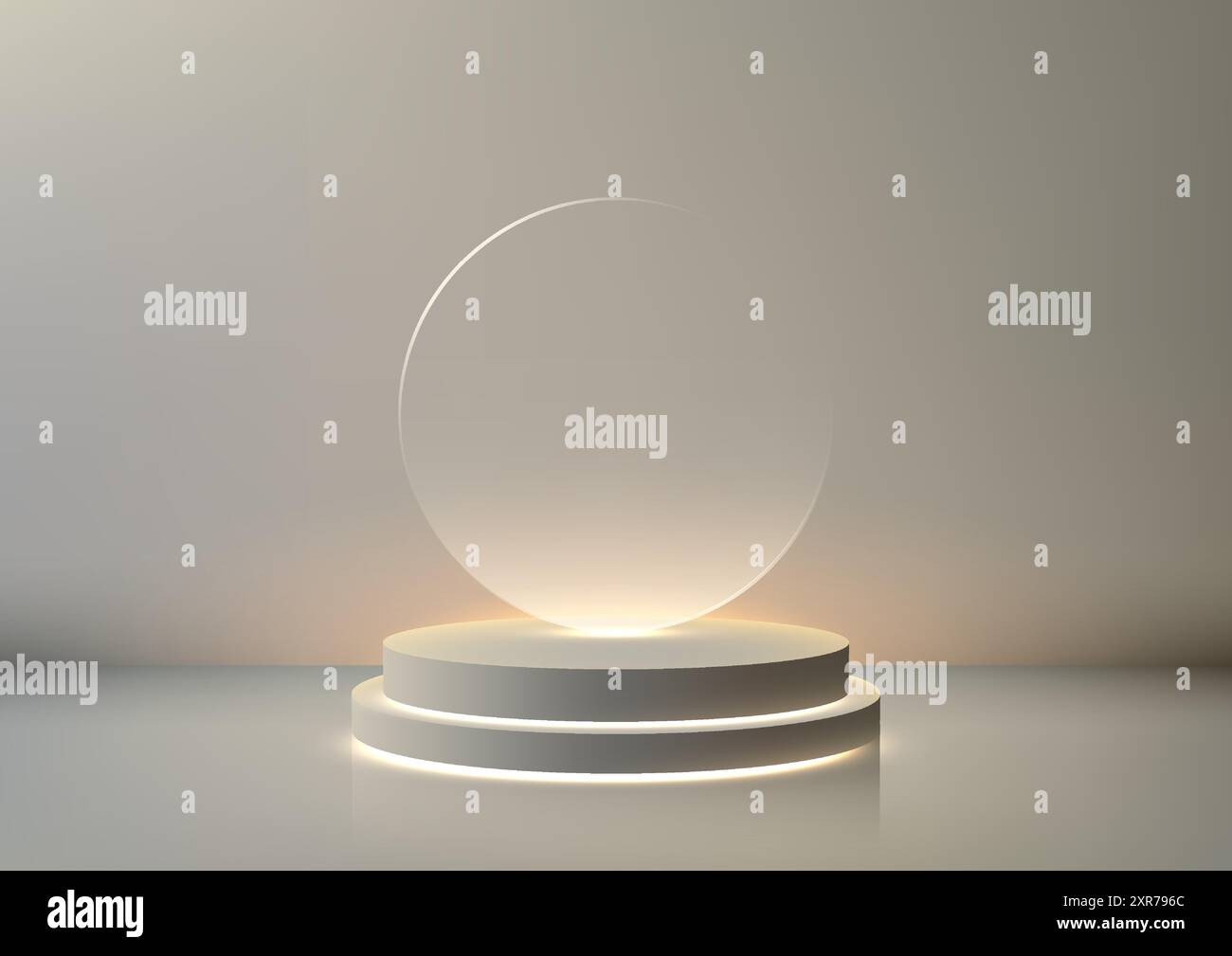 Clean Minimalist Scene with 3D Beige Podium and Circle Glass Backdrop ...