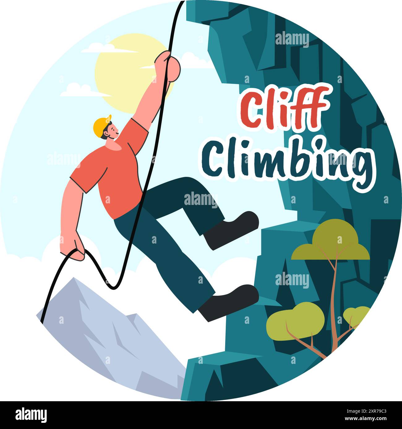 Vector Illustration of Cliff Climbing Featuring a Climber Ascending a ...