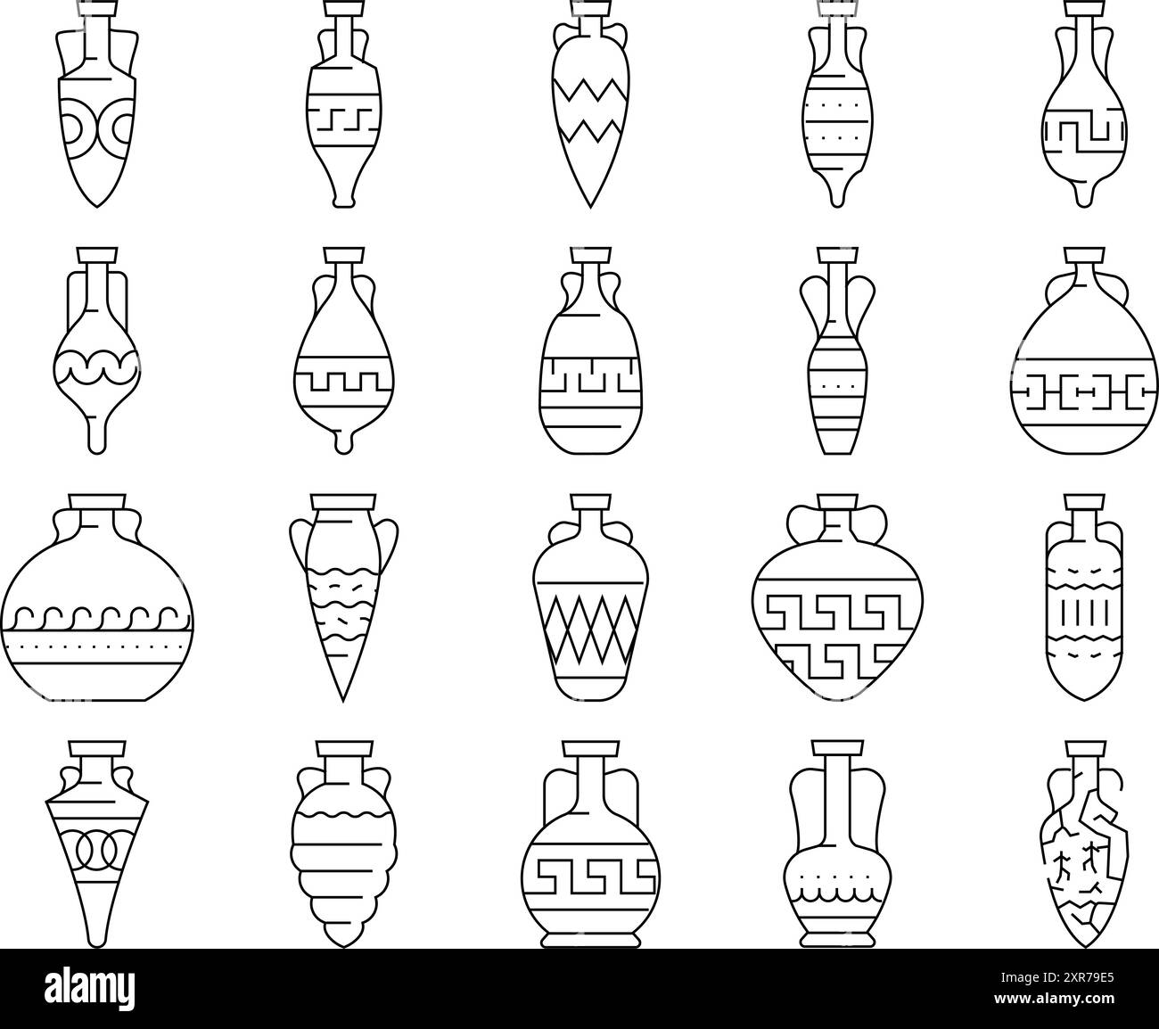Amphora Antique Earthenware Jar Icons Set Vector Stock Vector Image ...