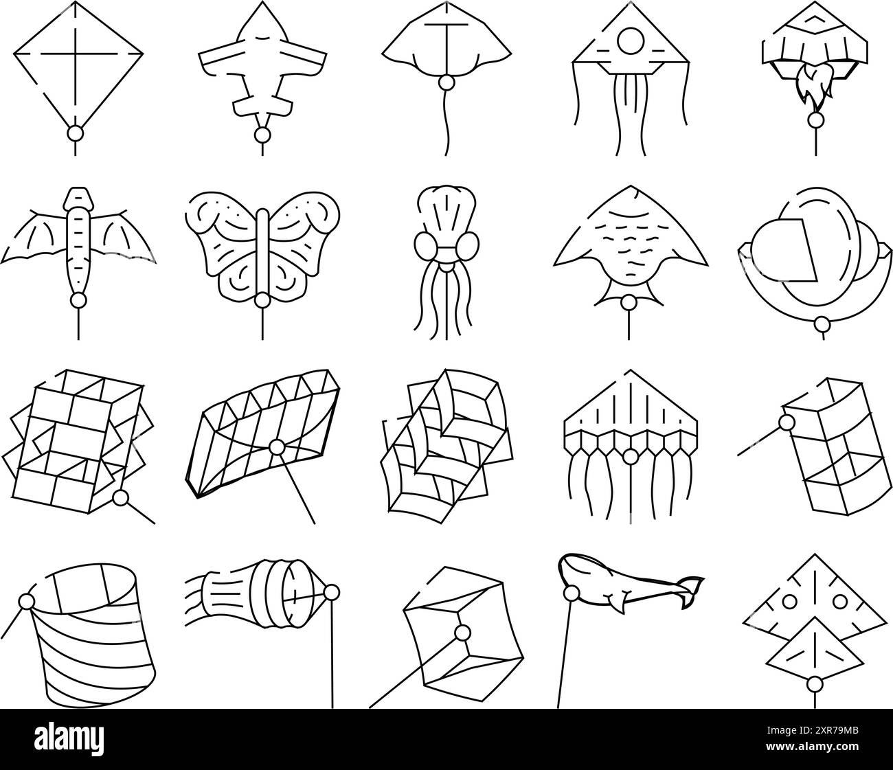 Flying Kite Children Funny Toy Icons Set Vector Stock Vector Image ...