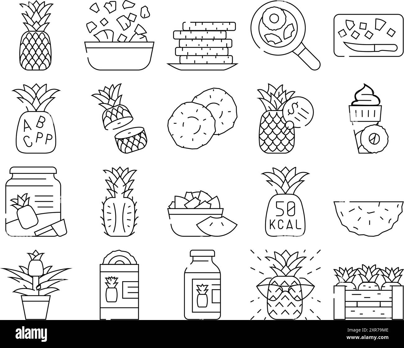 fruit pineapple slice cut food icons set vector Stock Vector Image ...