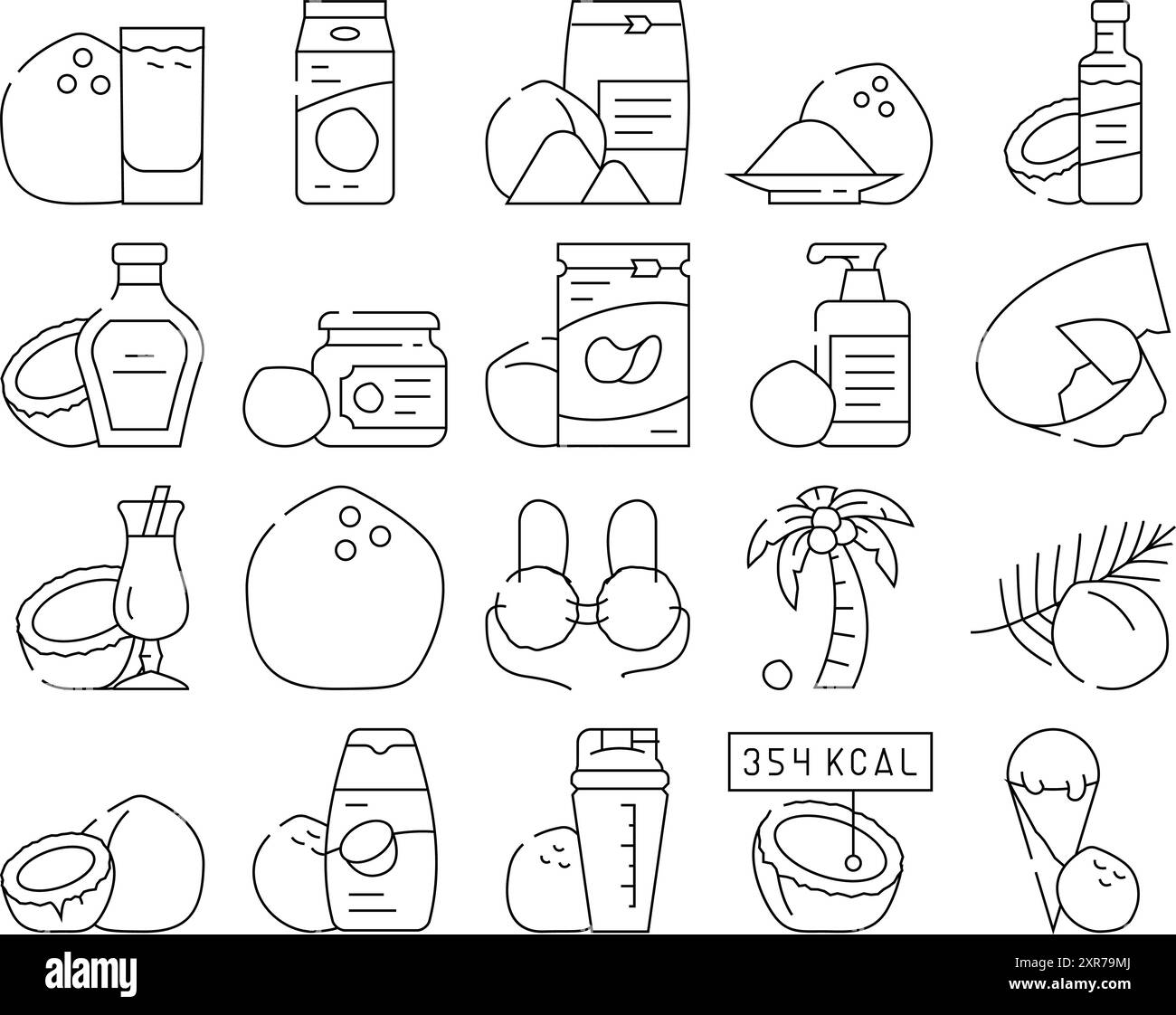 coconut coco fruit white tropical icons set vector Stock Vector Image ...