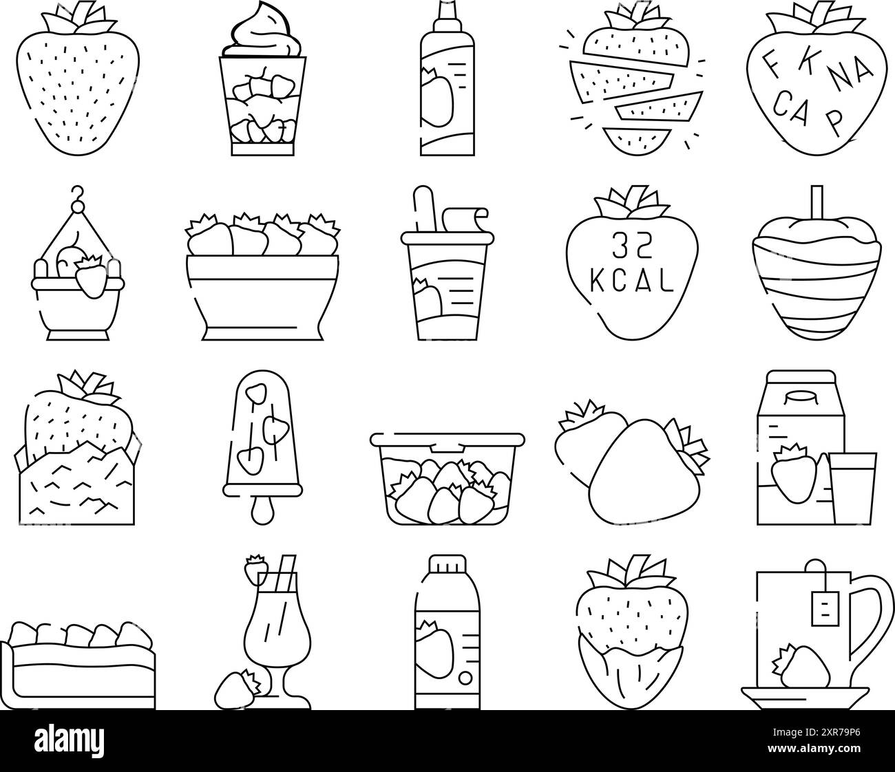 strawberry fruit fresh red berry icons set vector Stock Vector Image ...