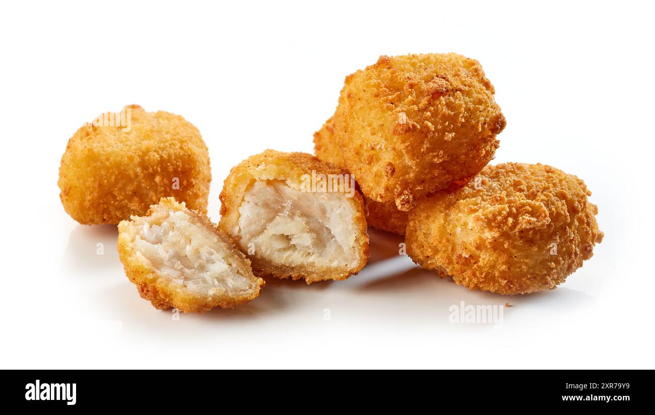 fried fish fillet nuggets isolated on white background Stock Photo - Alamy