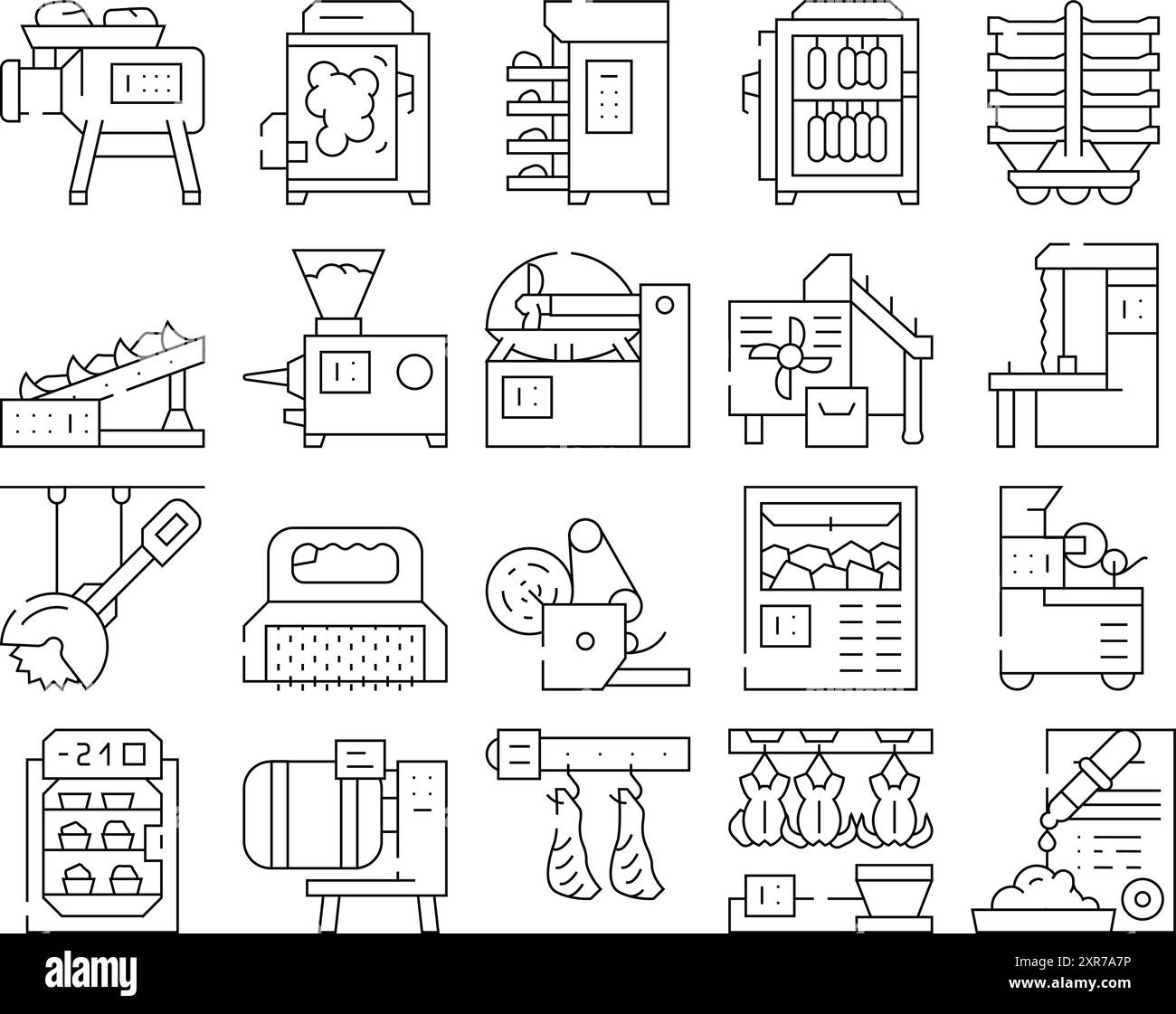 Meat Factory Production Equipment Icons Set Vector Stock Vector Image ...