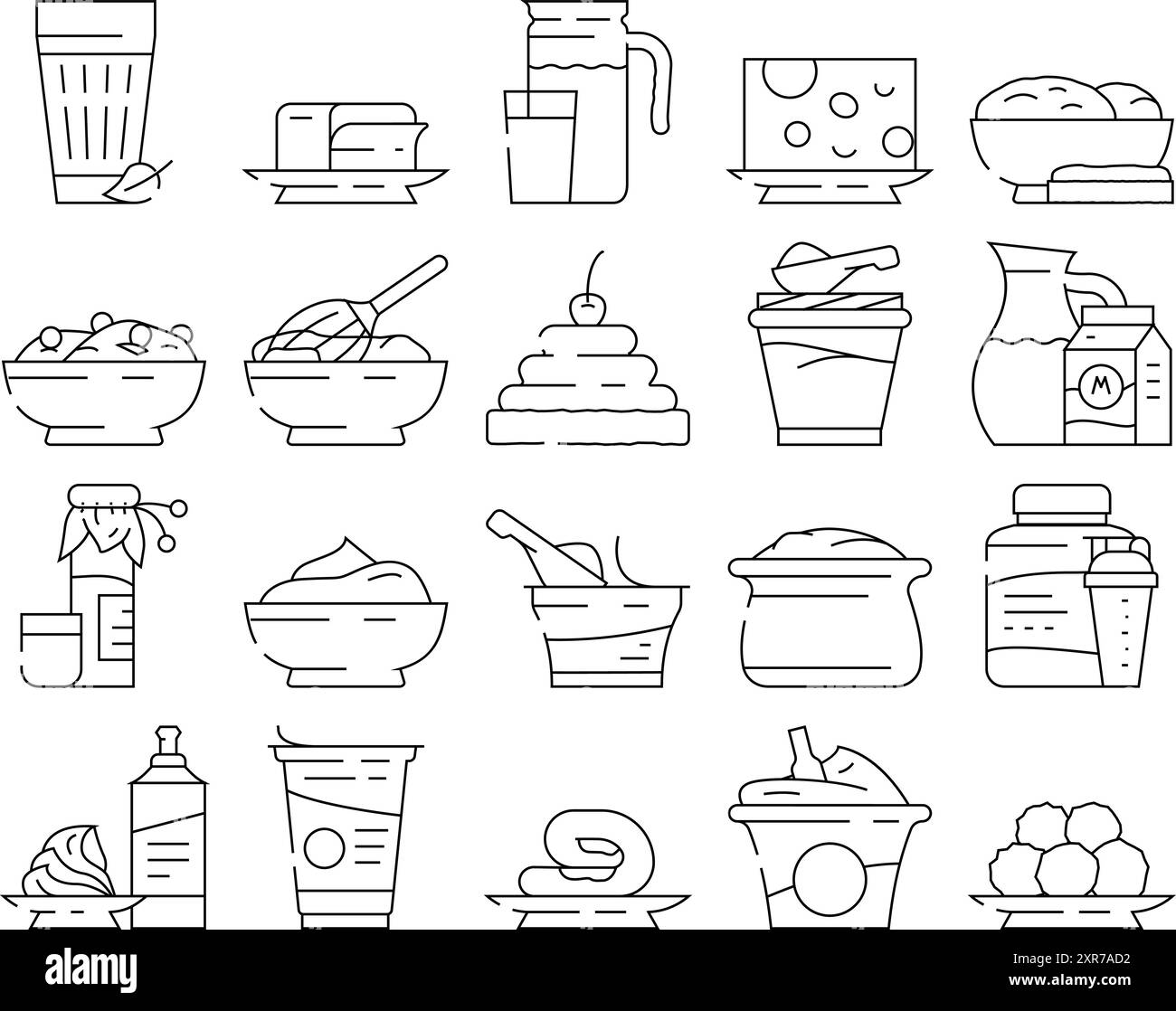 milk product dairy food yogurt icons set vector Stock Vector Image ...