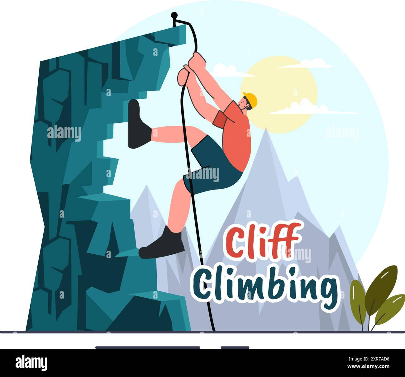 Vector Illustration of Cliff Climbing Featuring a Climber Ascending a ...