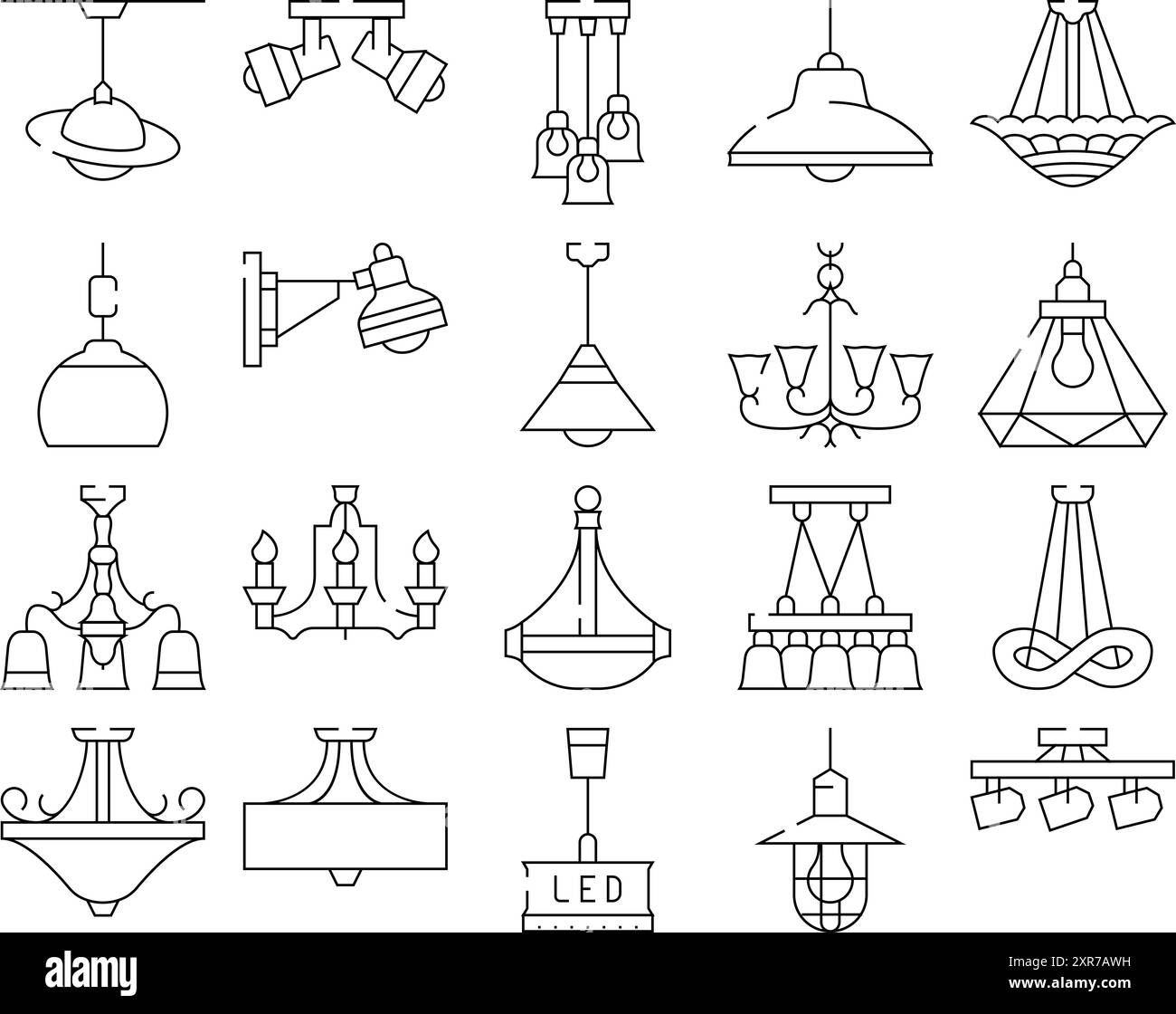 lamp ceiling light interior home icons set vector Stock Vector Image ...