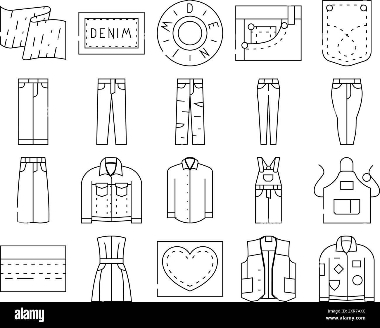 denim textile material fashion icons set vector Stock Vector Image ...