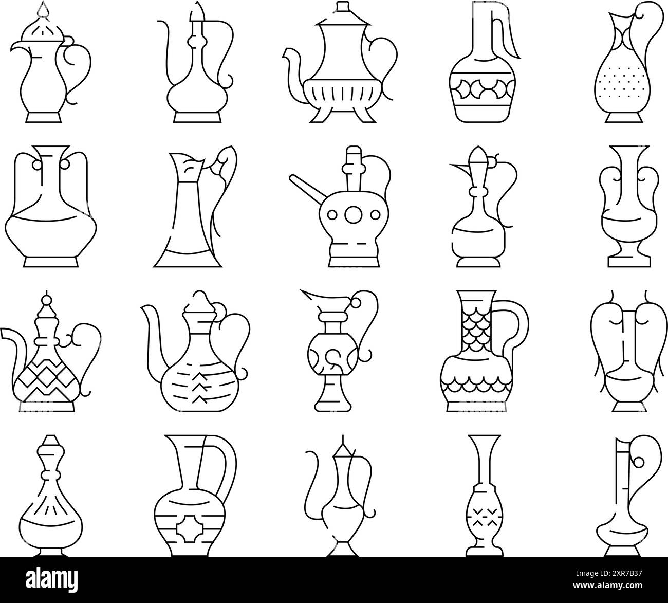 Arabic Jug Traditional Container Icons Set Vector Stock Vector Image ...
