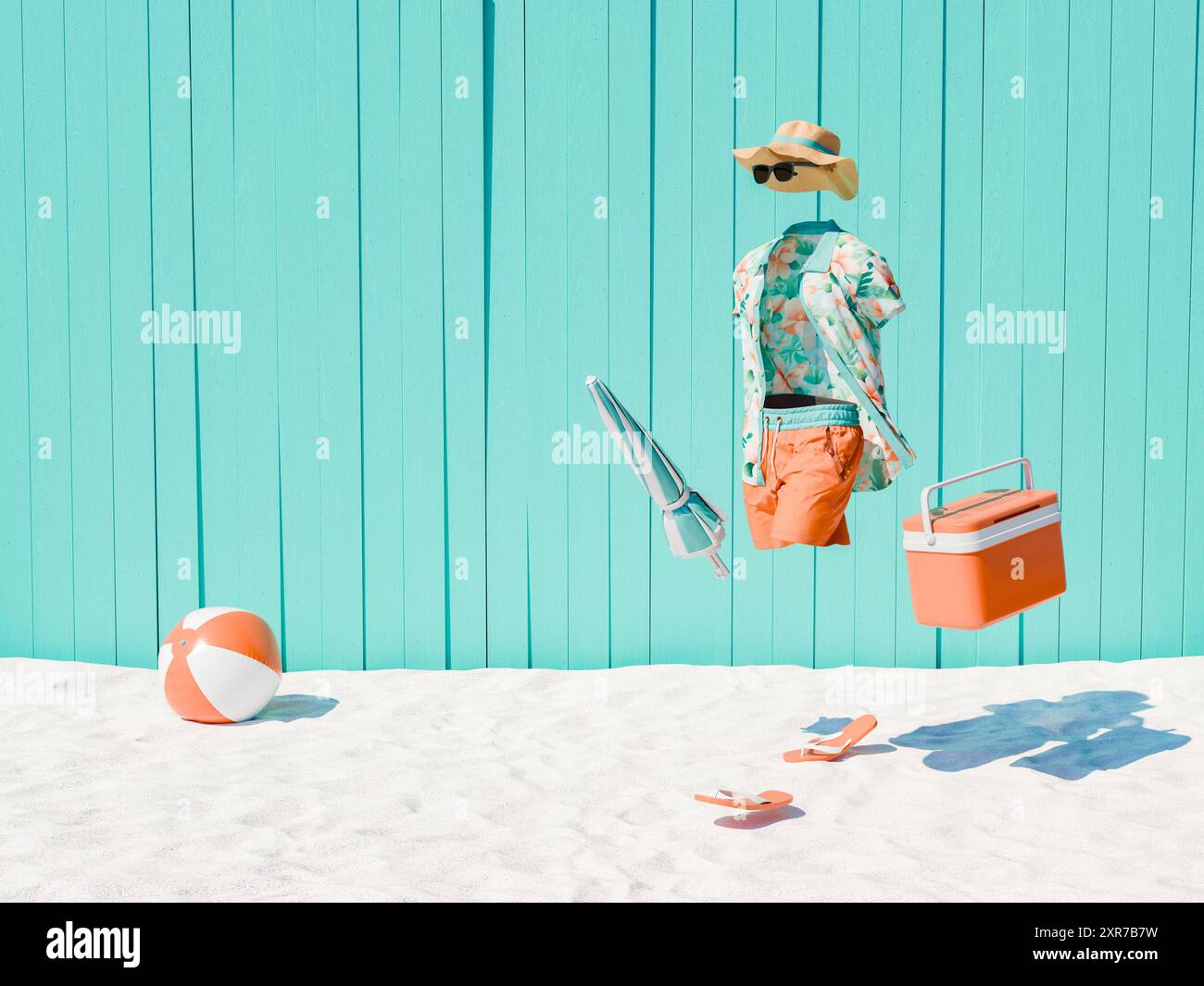 3D rendering of an invisible character dressed in summer beachwear ...