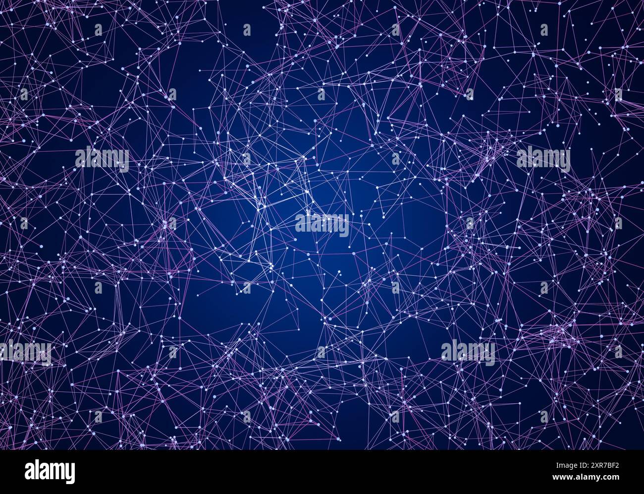 Futuristic background of network of connected lines and dots on a deep blue background. Concept ...