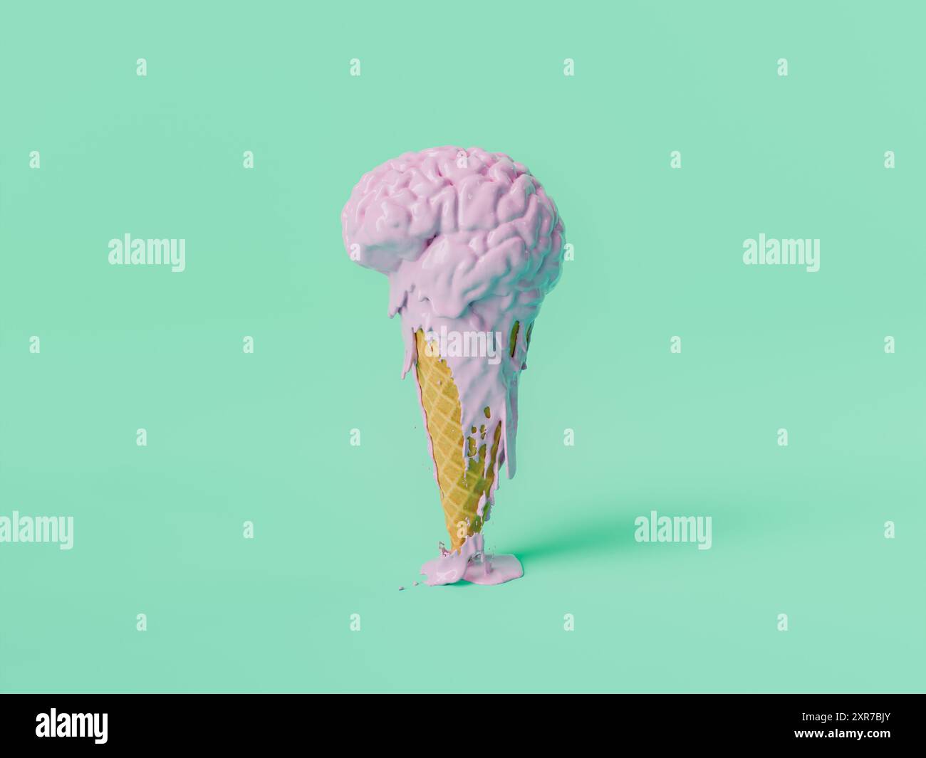 Imaginative depiction of a pink brain-shaped ice cream melting ...