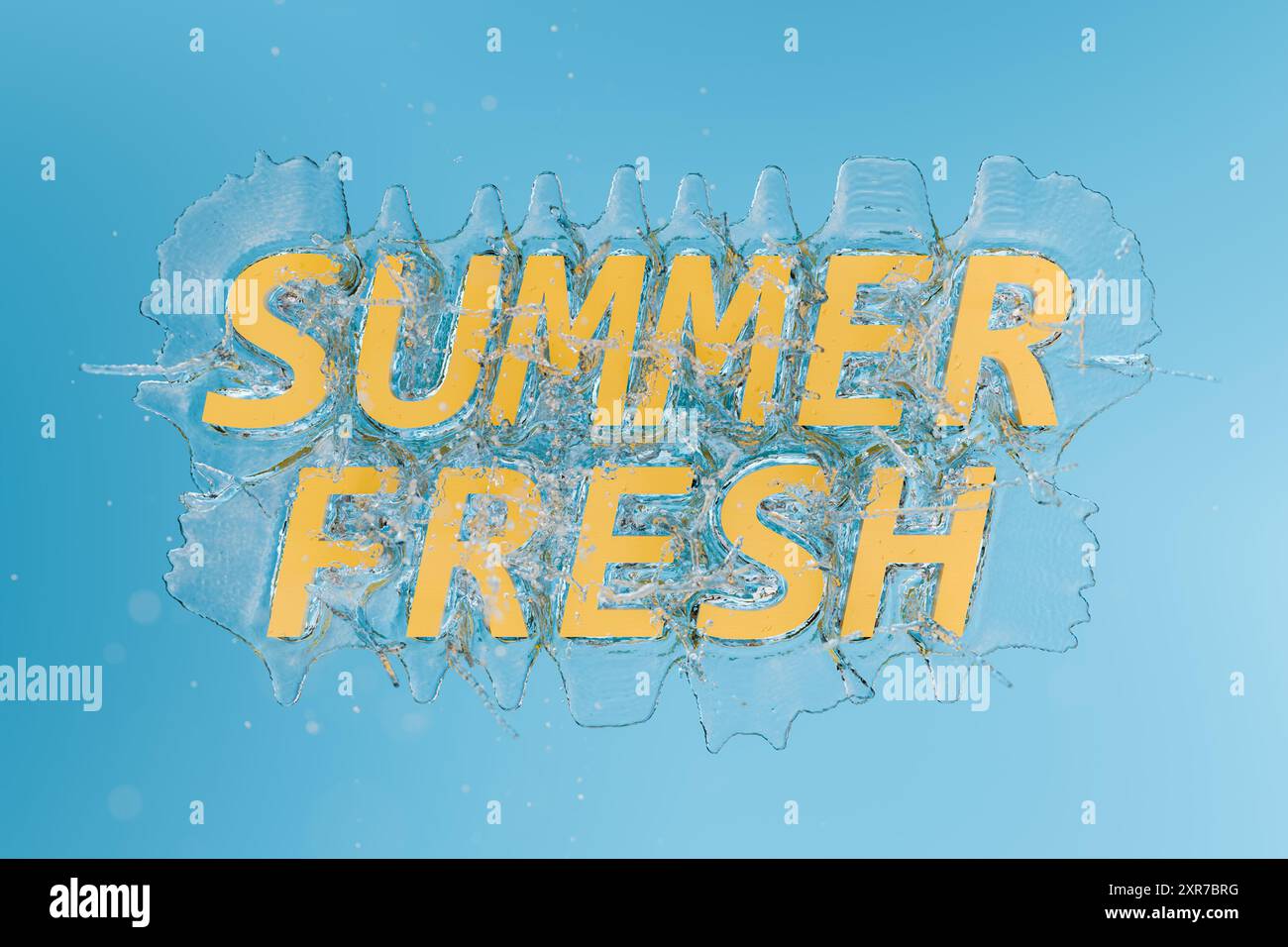 Words "Summer Fresh" in bold yellow letters breaking through a crystal ...