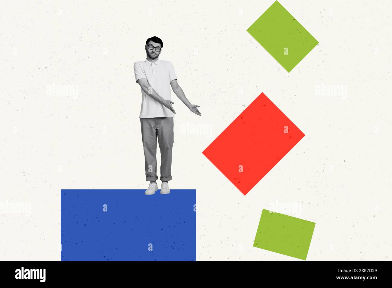 Creative picture collage young man dilemma questioned unsure uncertain ...