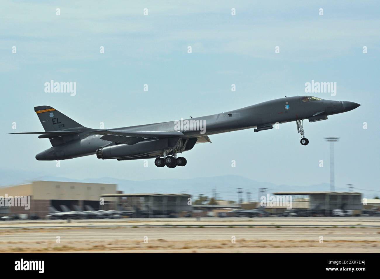 A U.S. Air Force B-1B Lancer assigned to the 37th Bomb Squadron takes ...