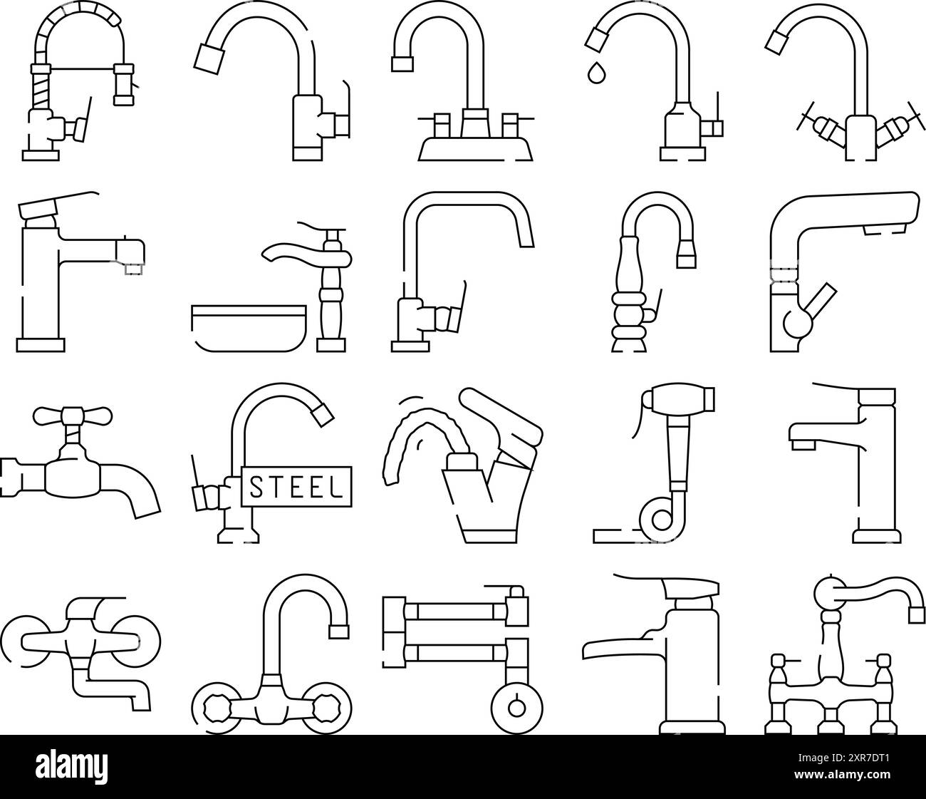 faucet water sink tap bathroom icons set vector Stock Vector Image ...