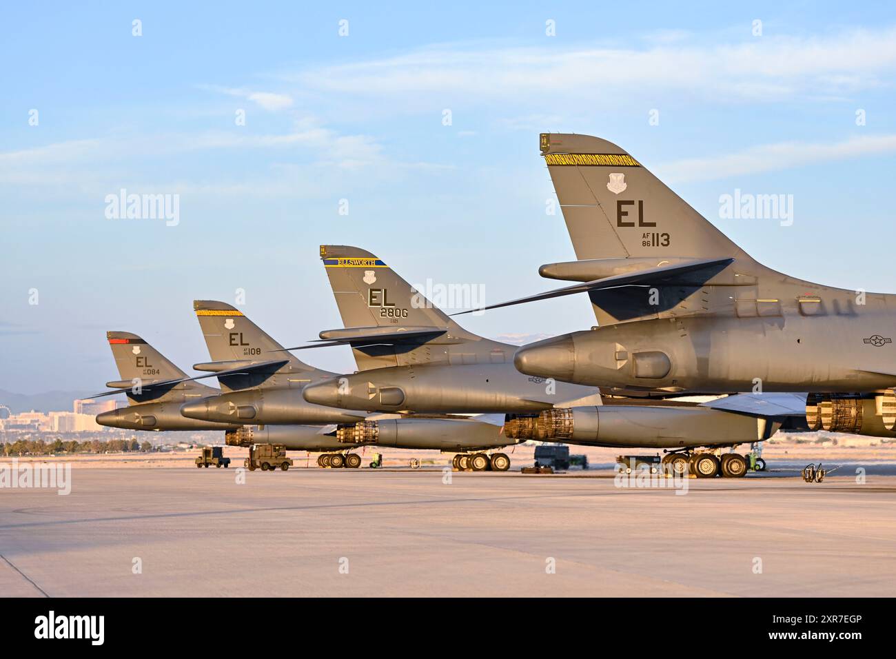 U.S. Air Force B-1B Lancers assigned to the 28th Bomb Wing sit on the ...