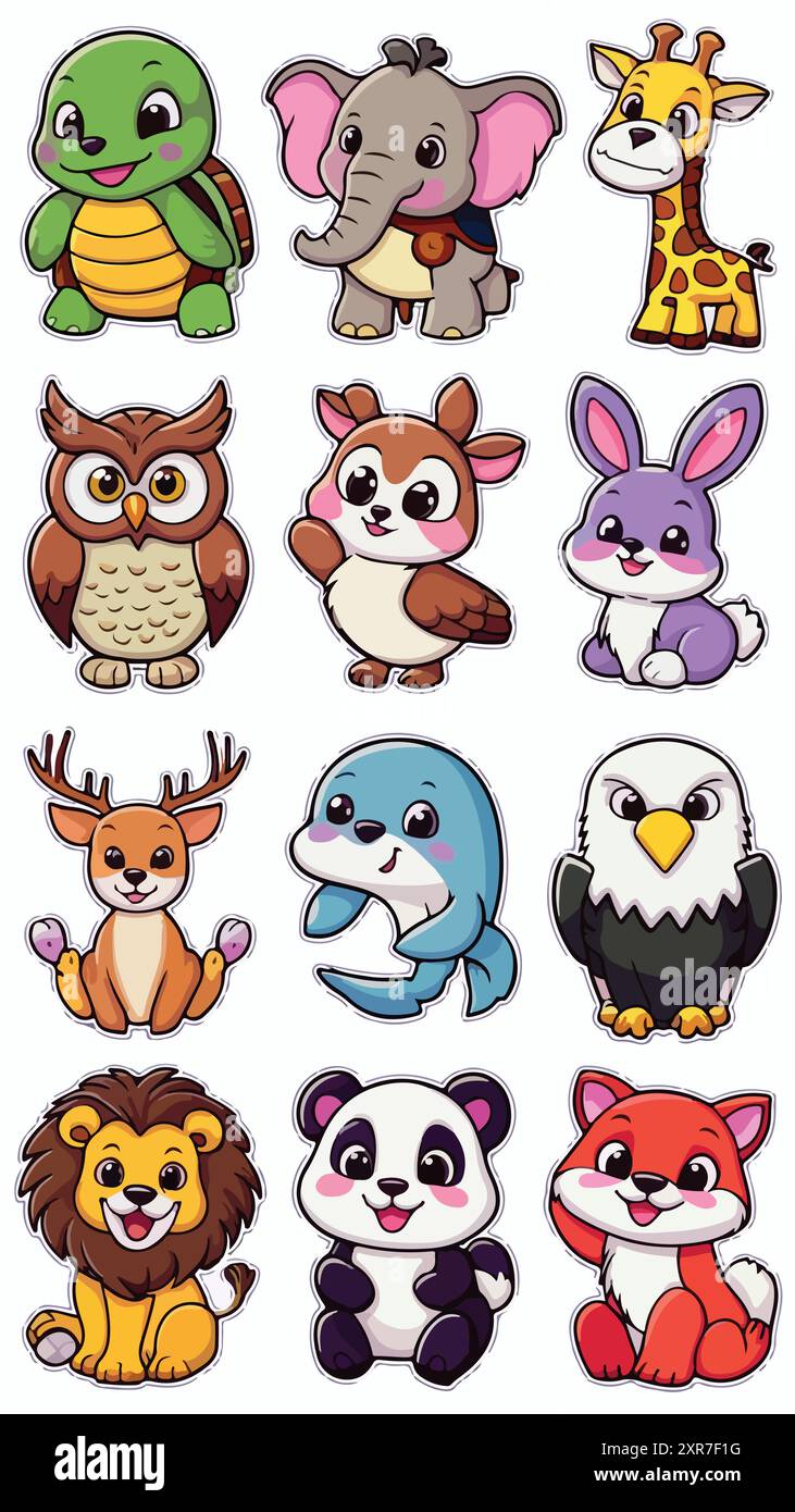 Set of cute animal vector illustration of cute animals and birds yoon ...