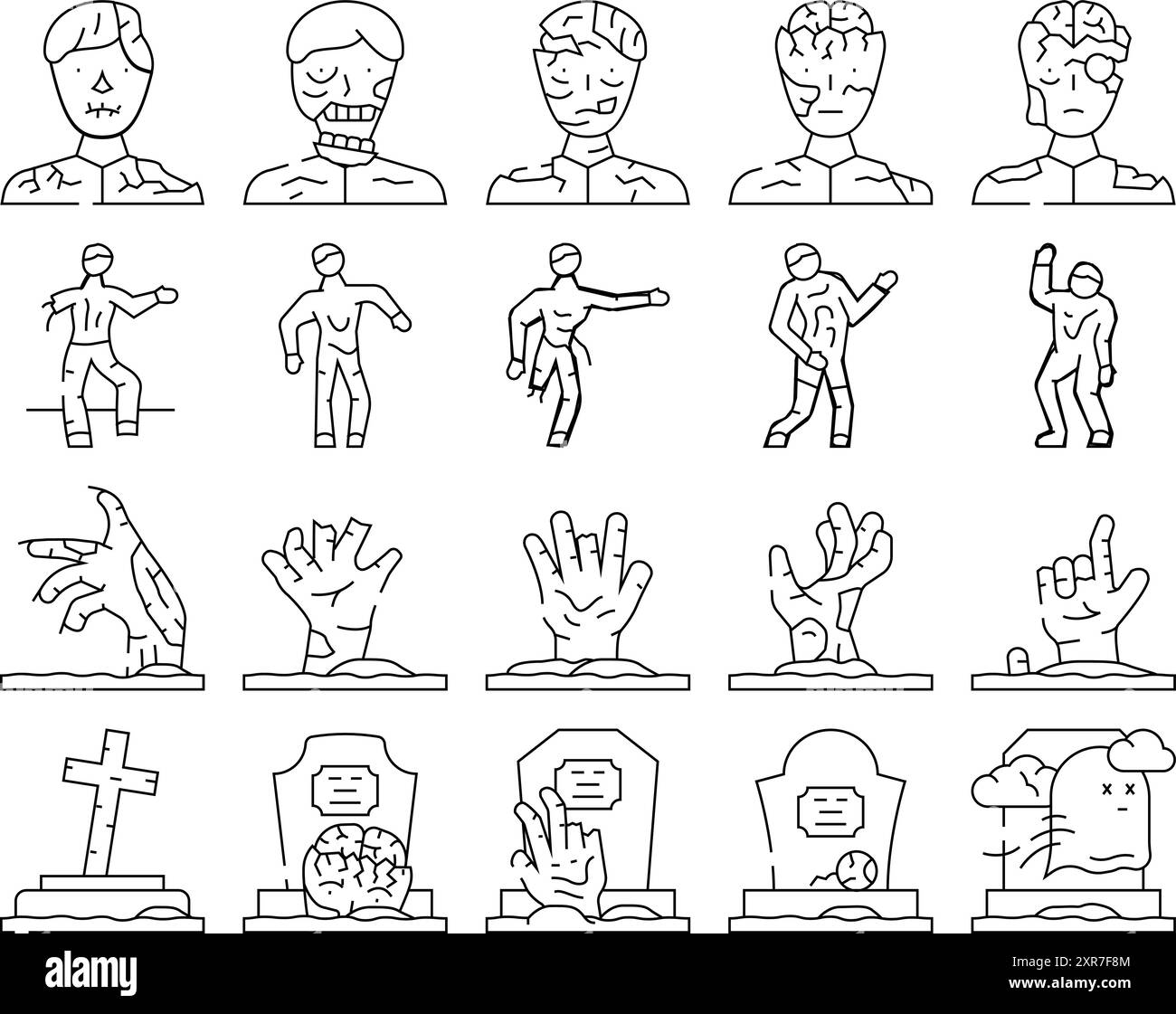 zombie horror dead monster icons set vector Stock Vector Image & Art ...
