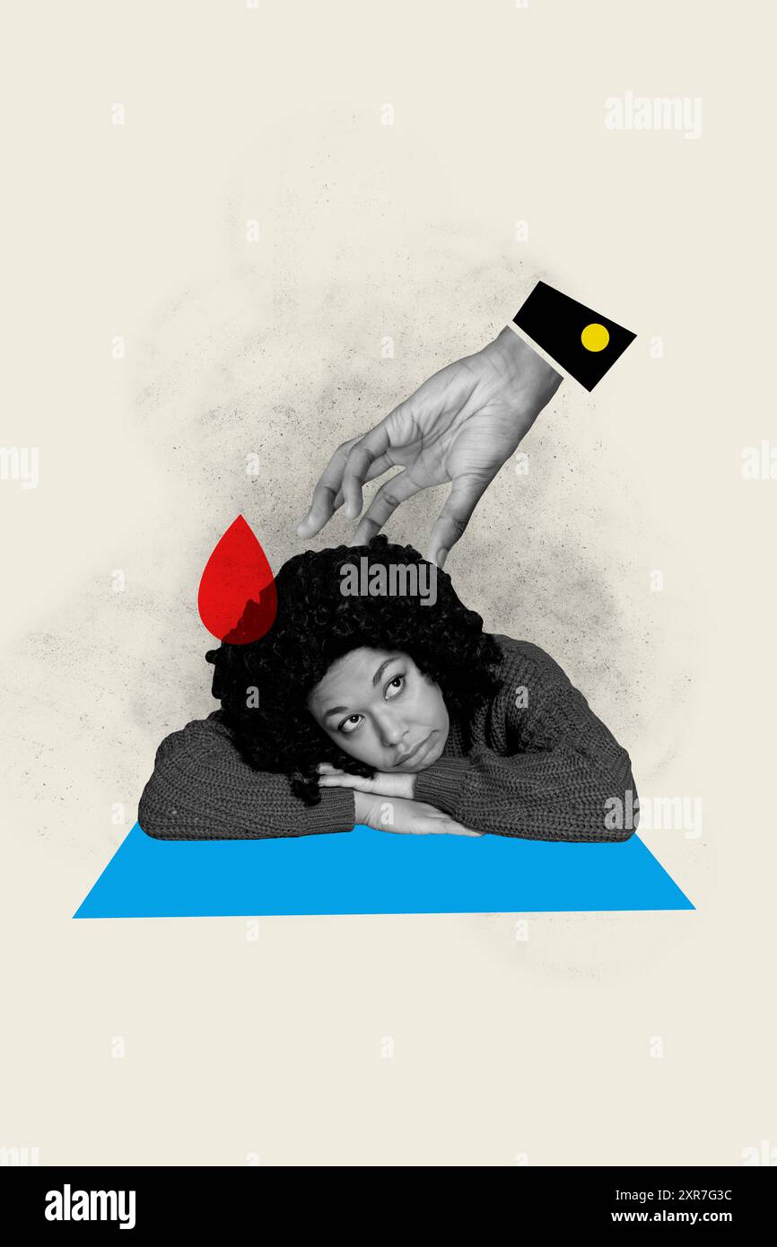 Vertical photo collage of upset american girl hand touch gesture racism ...