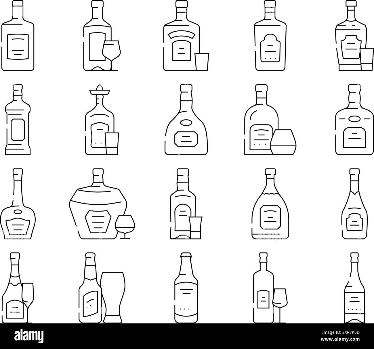 glass bottle alcohol container icons set vector Stock Vector Image ...