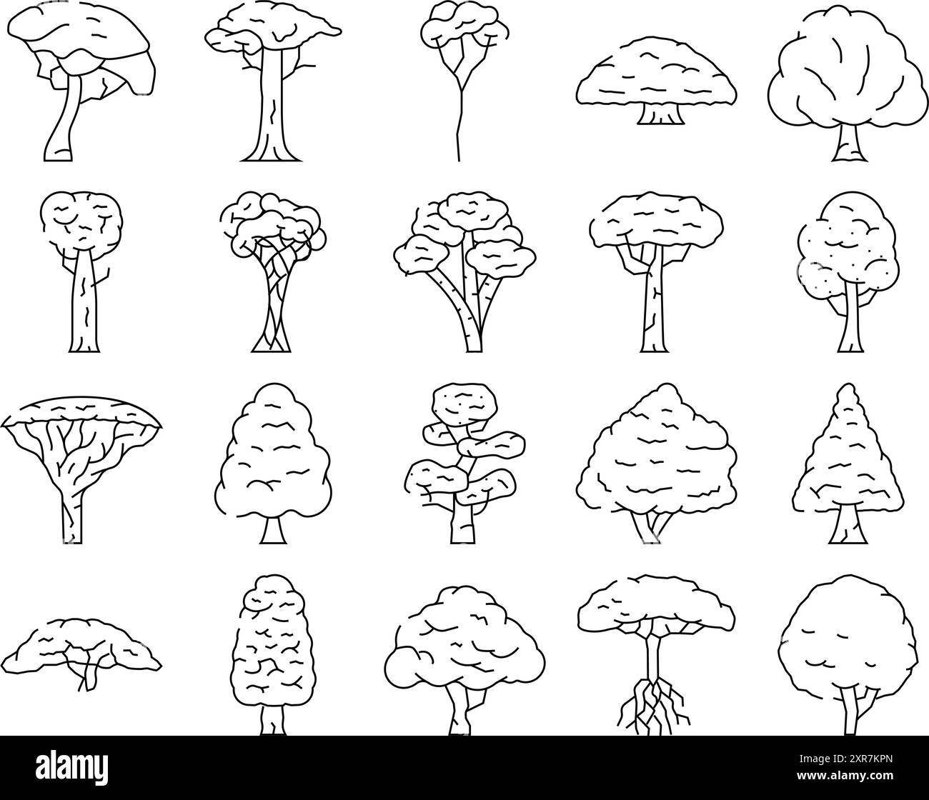 Rainforest tree forest green icons set vector nature natural hi-res ...