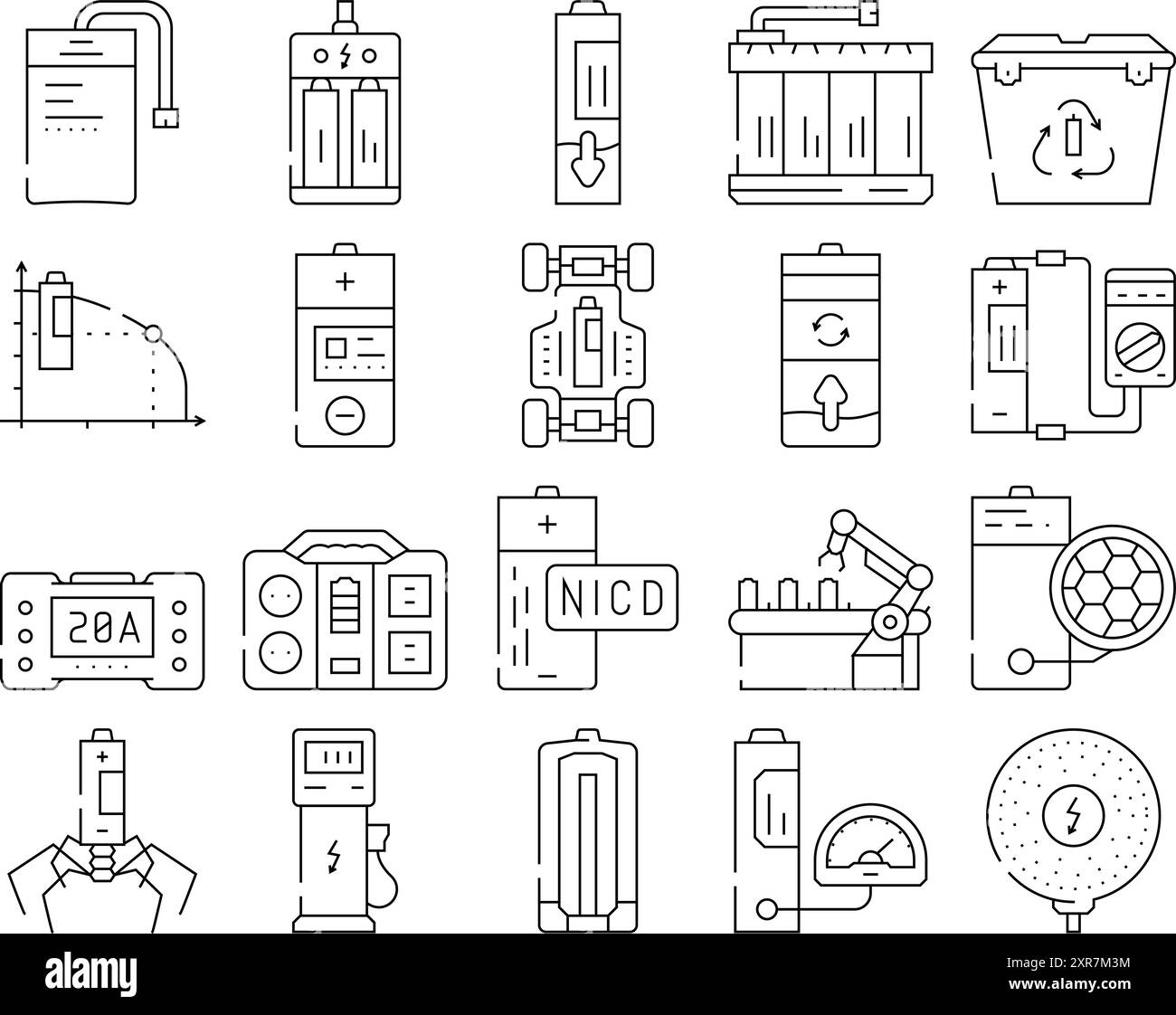 battery technology power electric icons set vector Stock Vector Image ...