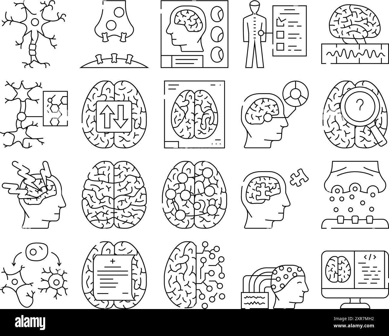 Neuroscience brain doctor medical icons set vector research computer hi ...