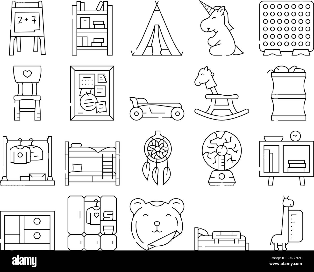bedroom room kid interior icons set vector Stock Vector Image & Art - Alamy