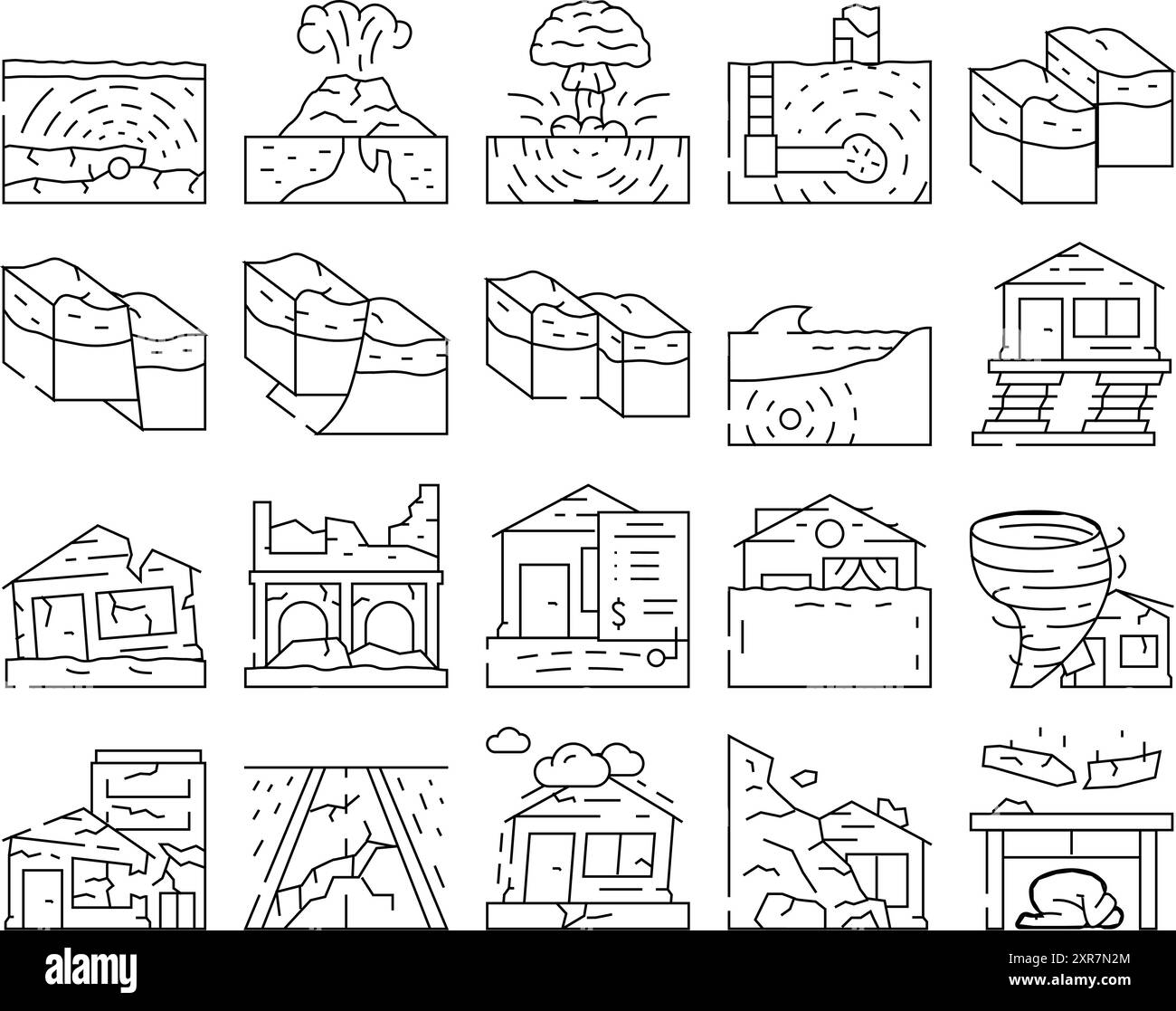 earthquake damage destruction icons set vector Stock Vector Image & Art ...