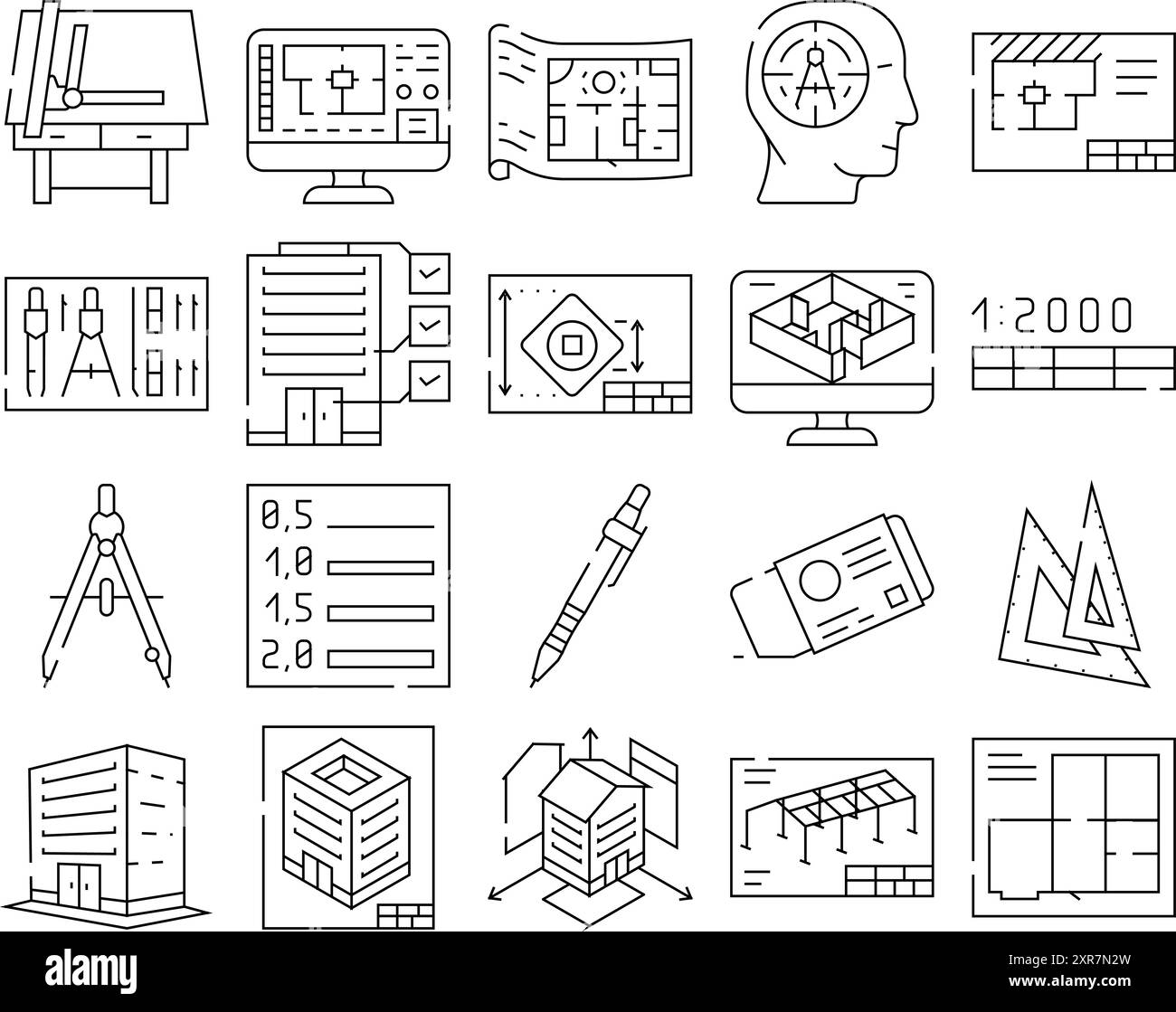 architectural drafter drawing icons set vector Stock Vector Image & Art ...