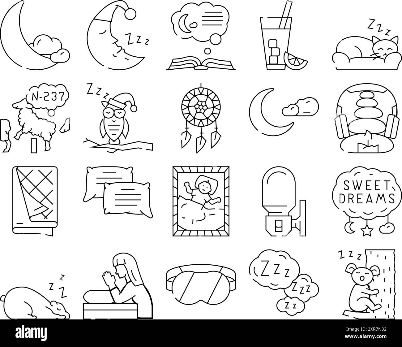 sleep bed pillow dream night icons set vector Stock Vector Image & Art ...