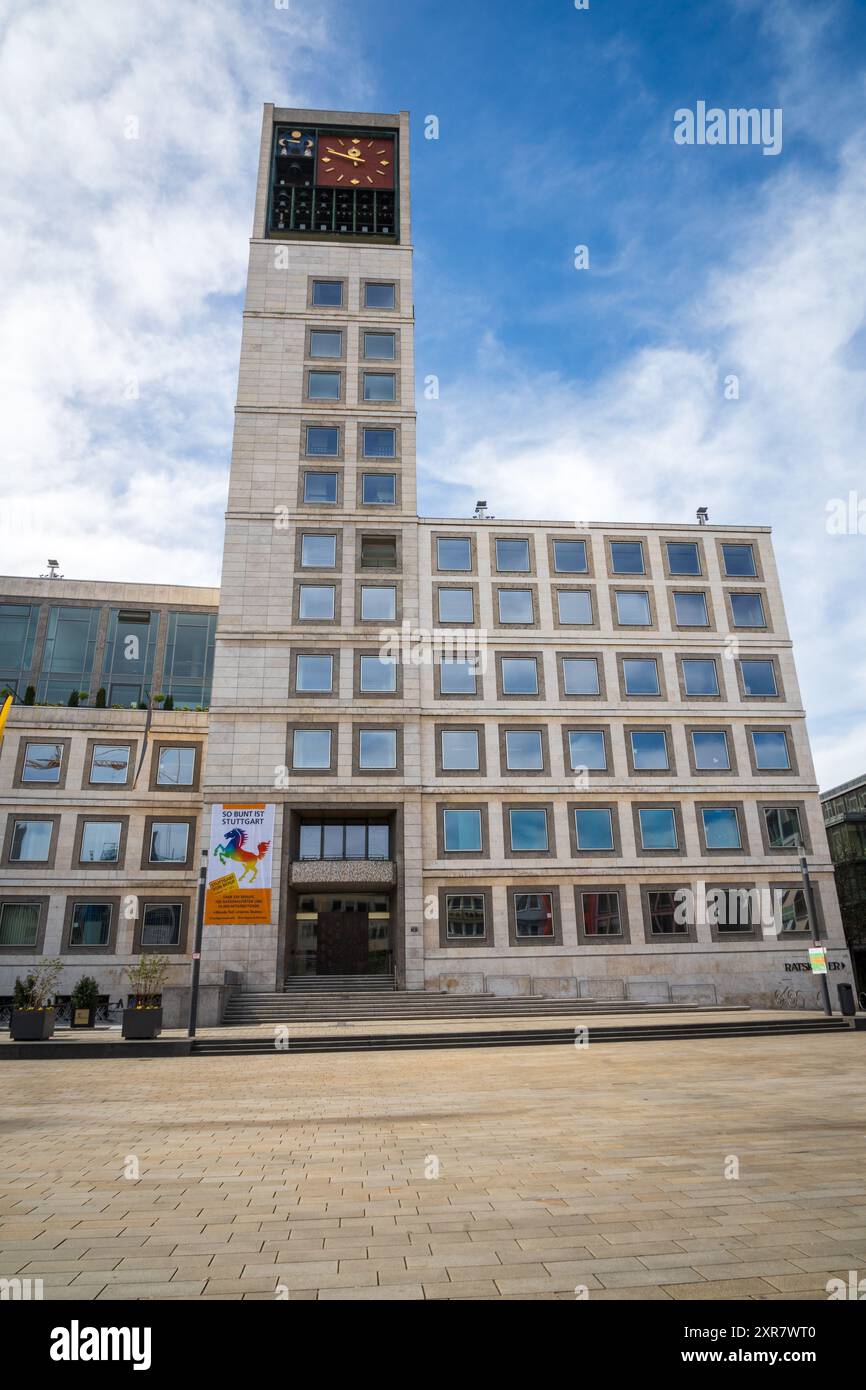 The clock tower of the SPD Stuttgarter Rathaus, Marktplatz in Stuttgart ...