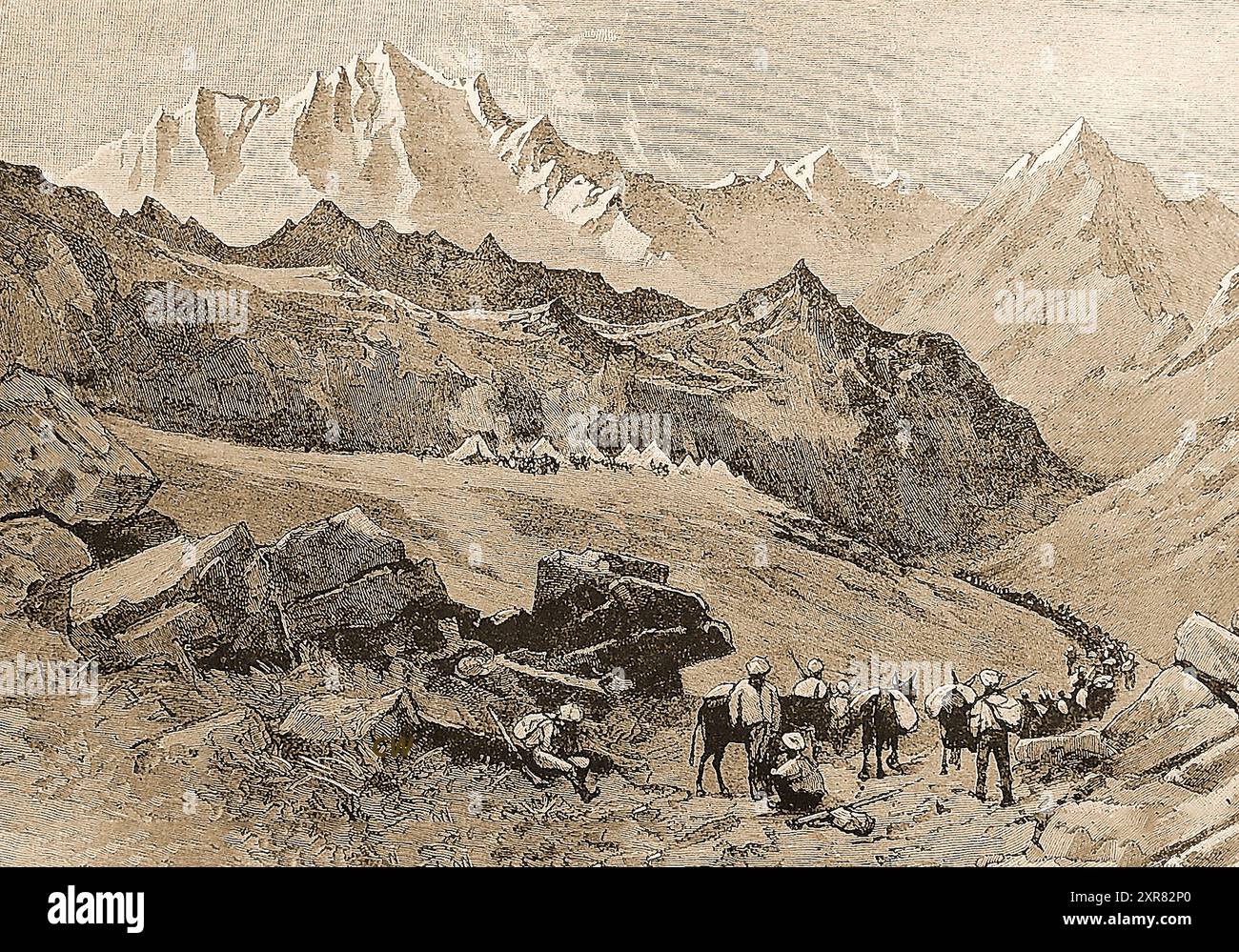 A Victorian image of the Pass of Kamri in the Himalaya mountains Stock ...