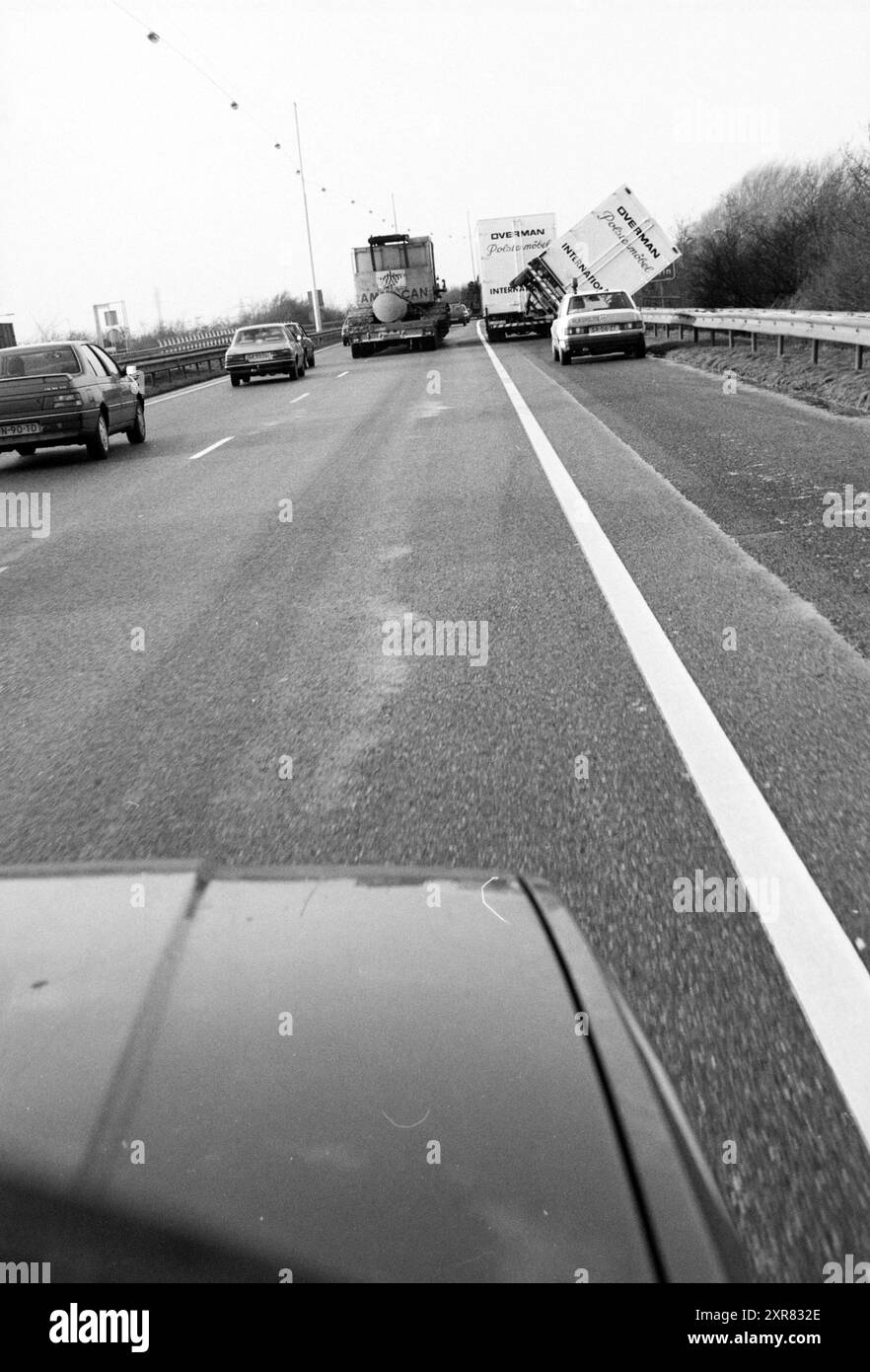 Truck trailer A9 blown over, storm and storm damage, 25-01-1990 ...