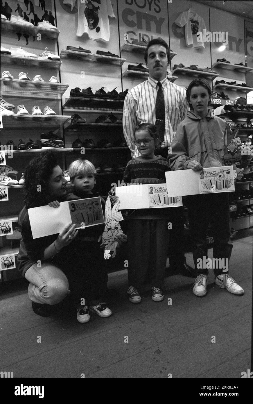 Prize winners of shoe store coloring competition, 00-04-1991 Stock ...